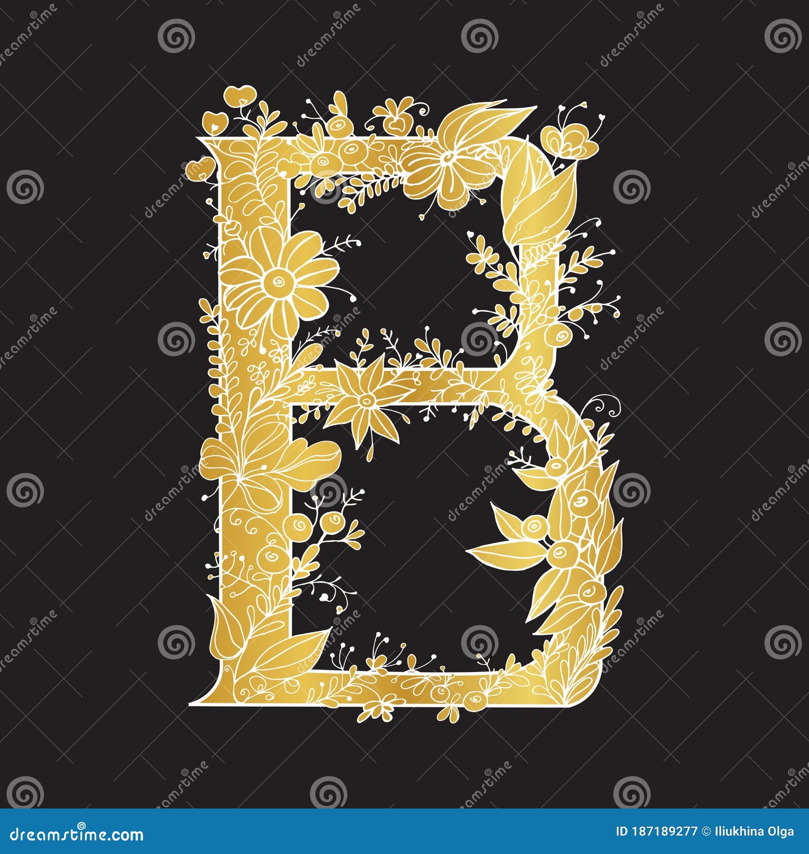 Letter B in Gold Color on a Black Background Stock Illustration ...