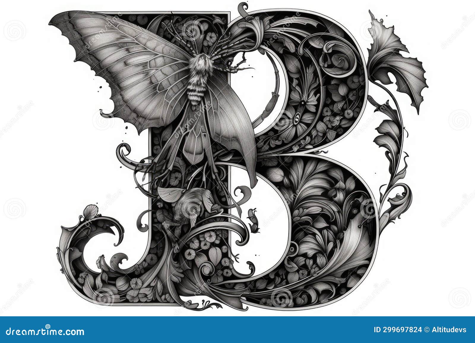 Letter B, Gothic Style, on White Background Stock Photo - Image of ...