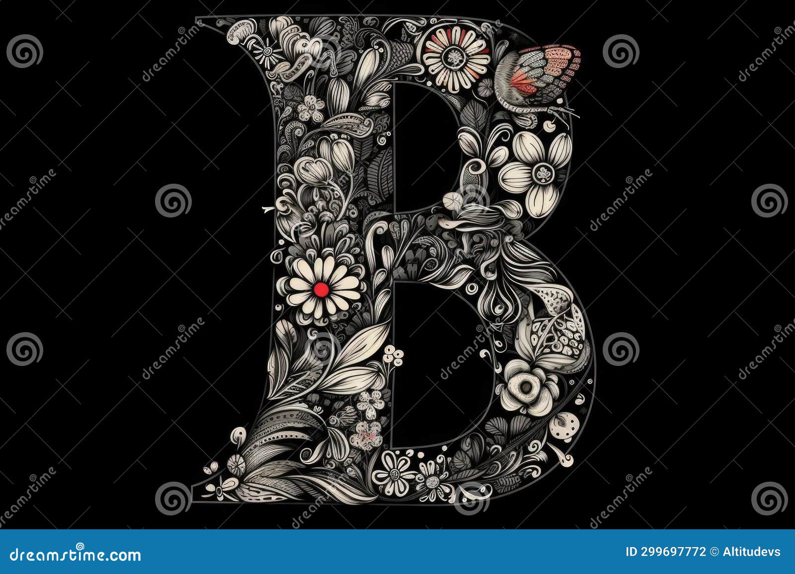 Letter B, Hand-drawn Doodle Style, on Black Background Stock Photo ...