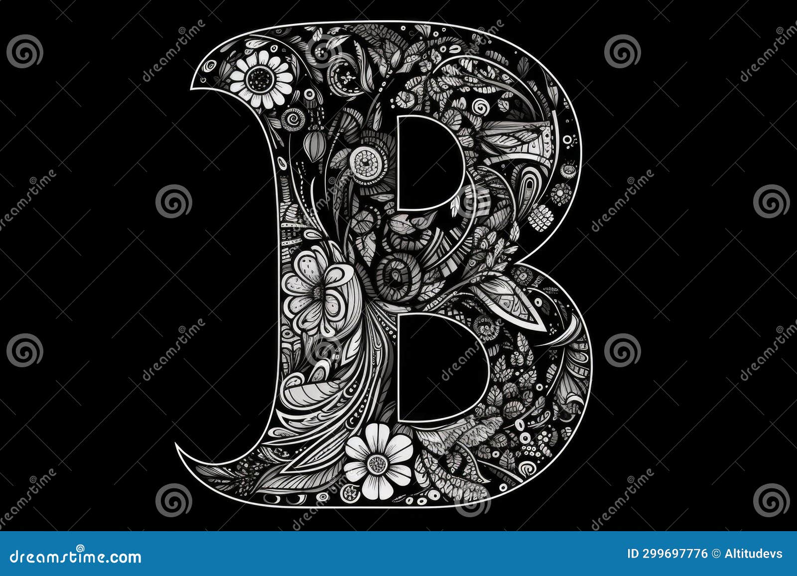 Letter B, Hand-drawn Doodle Style, on Black Background Stock Photo ...