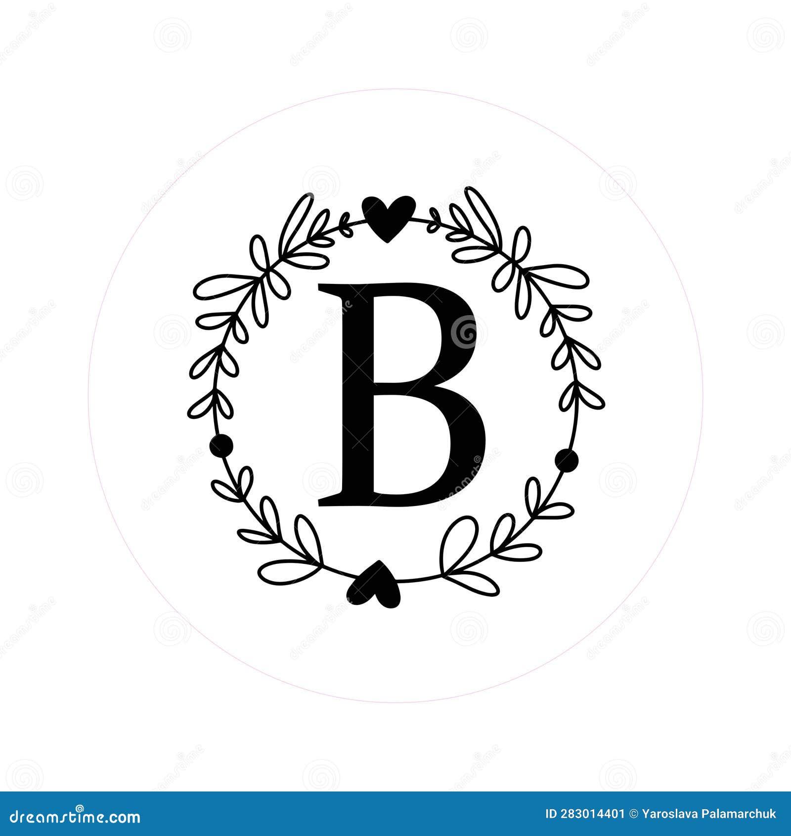 Letter "B" Initials with Round Floral Frames, Vector Monogram Logo ...