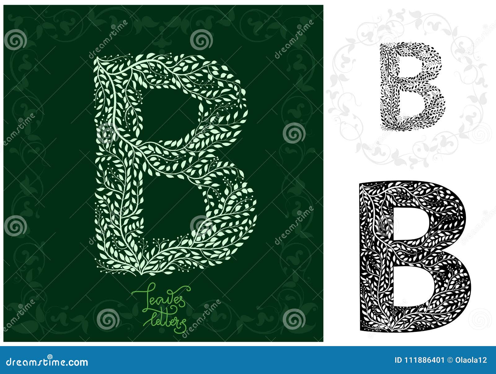 Leaves alphabet, Letter B stock vector. Illustration of decoration ...