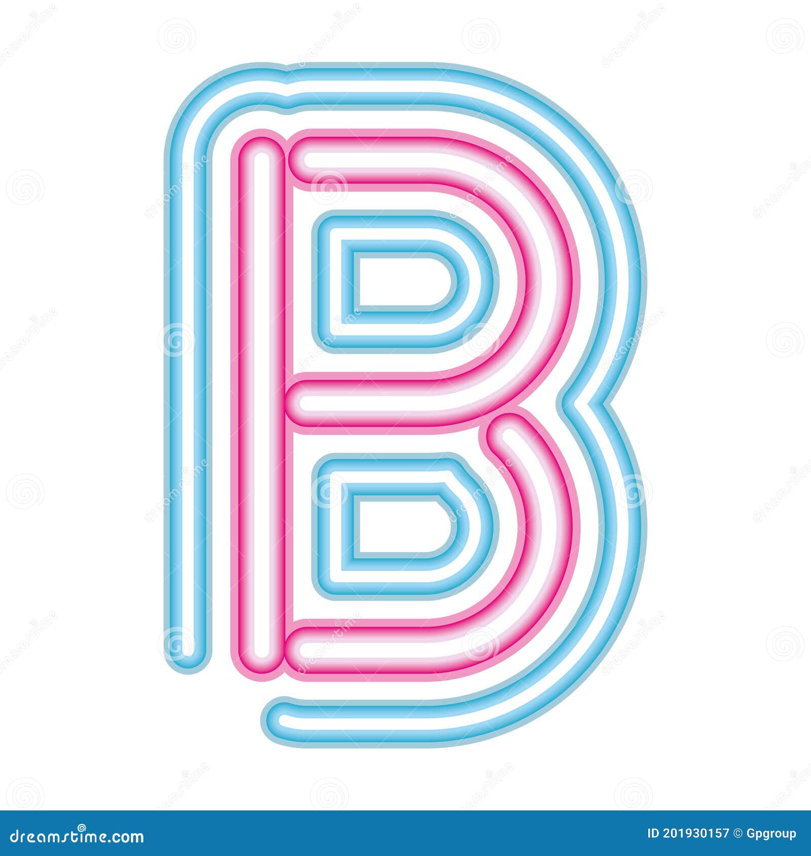 Letter B Neon Font Pink and Blue on White Background Stock Vector ...