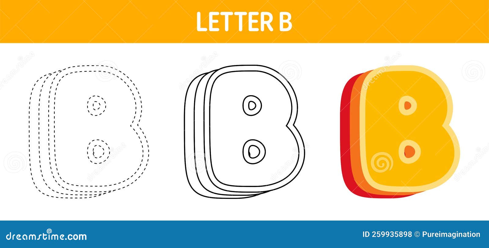 Letter B Orange, Tracing and Coloring Worksheet for Kids Stock ...