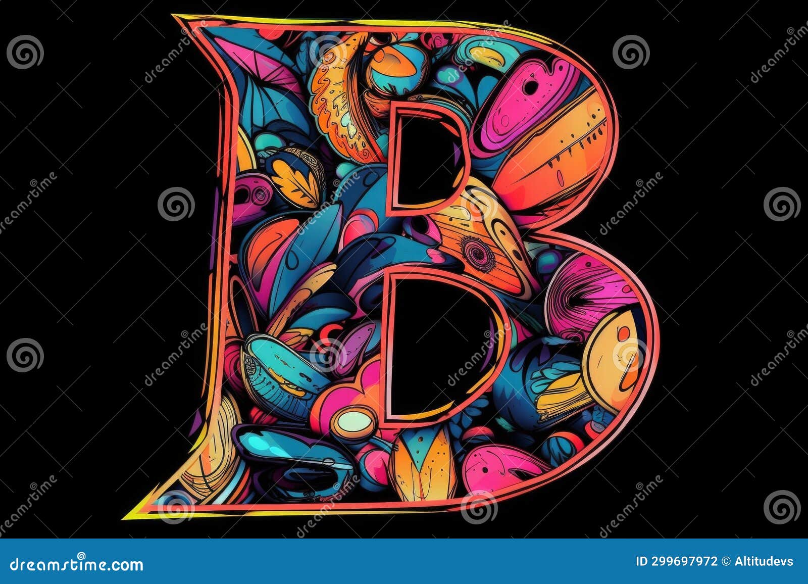 Letter B, Pop Art Style, on Black Background Stock Photo - Image of ...