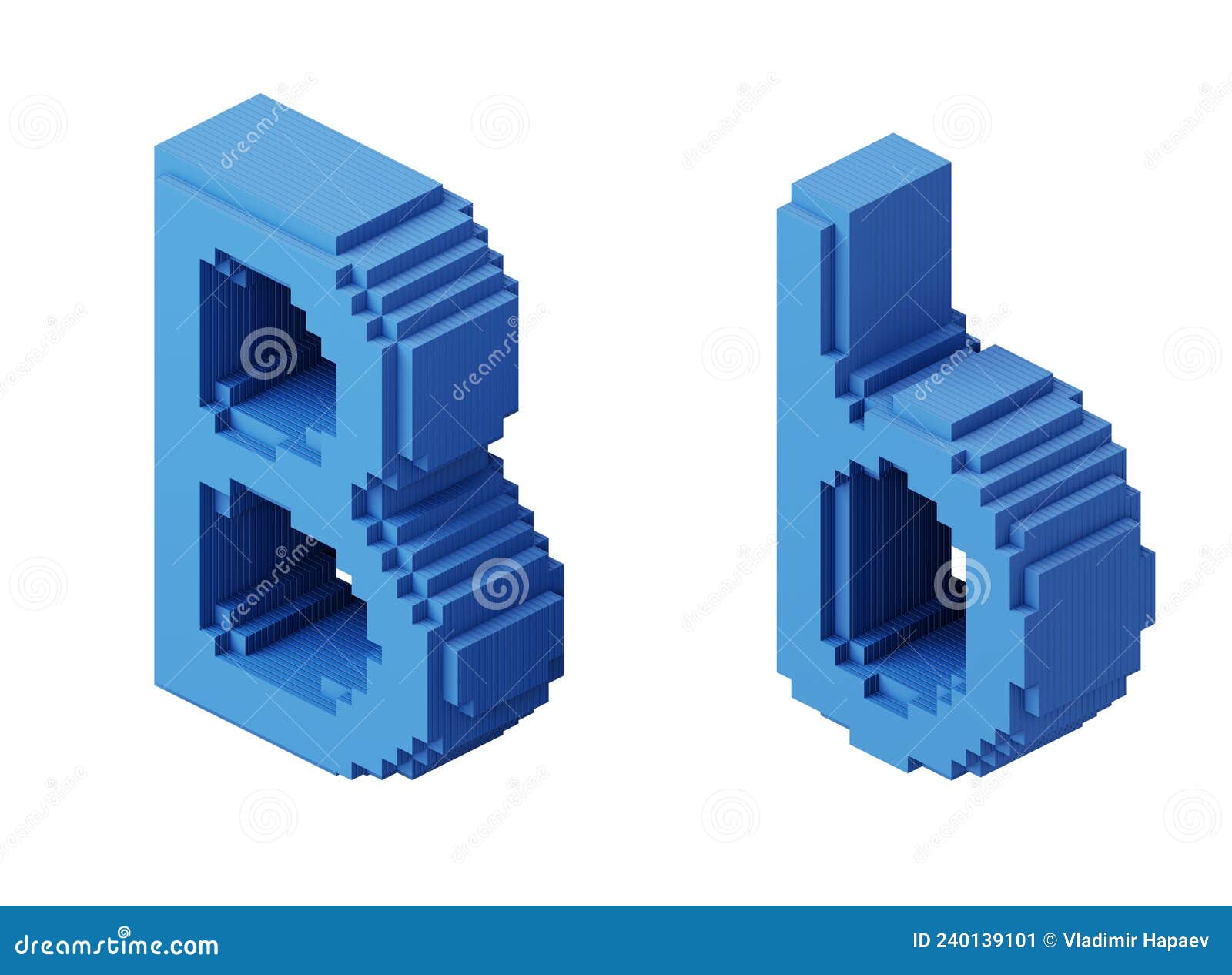 Letter B Shaped Block Pixel with Blue Cubes. 3d Illustration. Stock ...