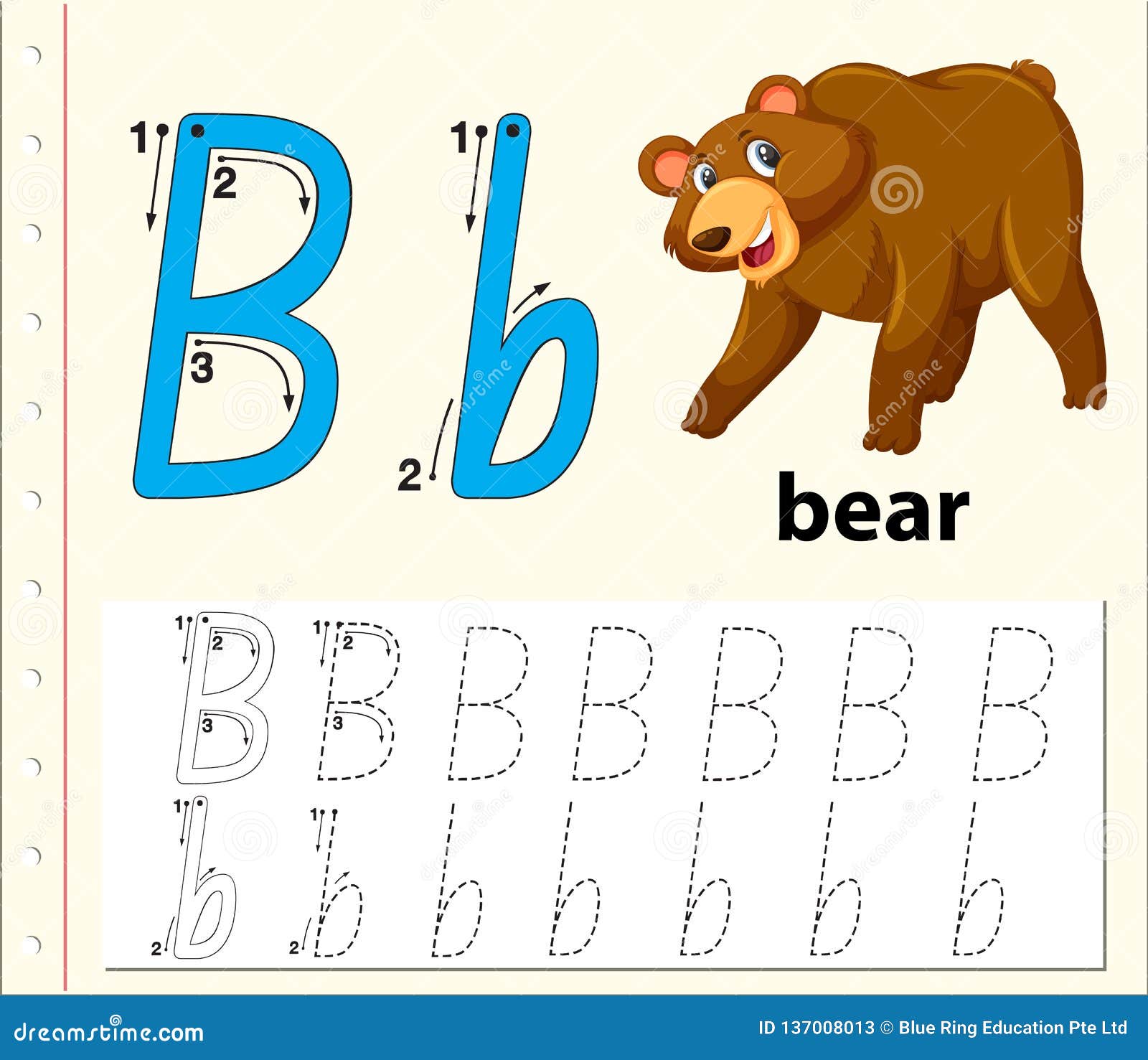 Letter B Tracing Alphabet Worksheets Stock Vector - Illustration of ...