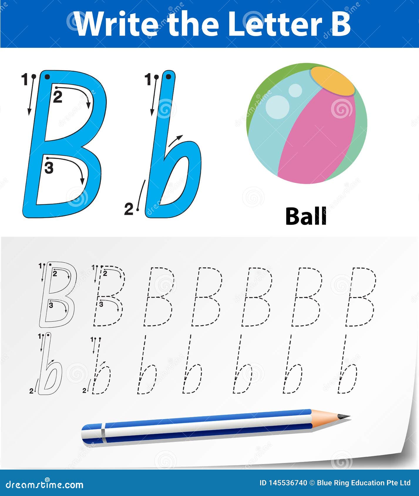 Letter B Tracing Alphabet Worksheets Stock Vector - Illustration of ...