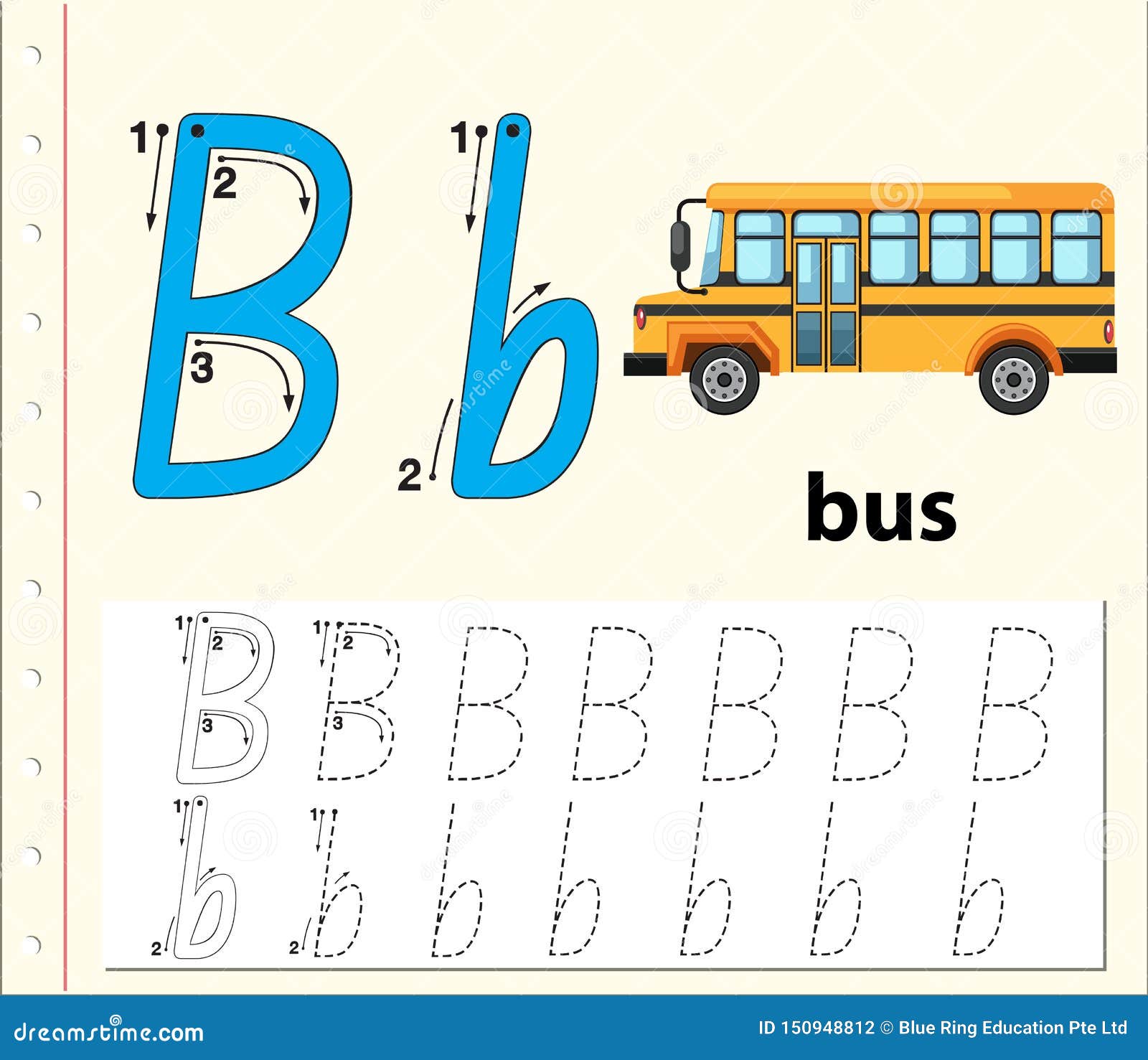 Letter B Tracing Alphabet Worksheets Stock Vector - Illustration of ...