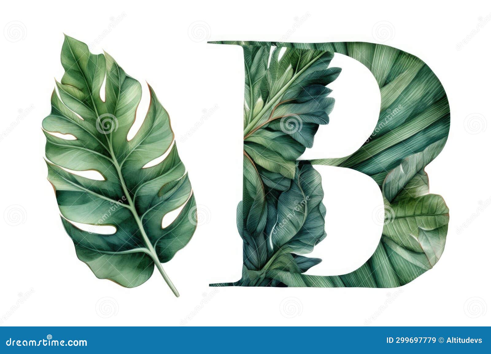 Letter B, from Tropical Leaves, on White Background Stock Image - Image ...