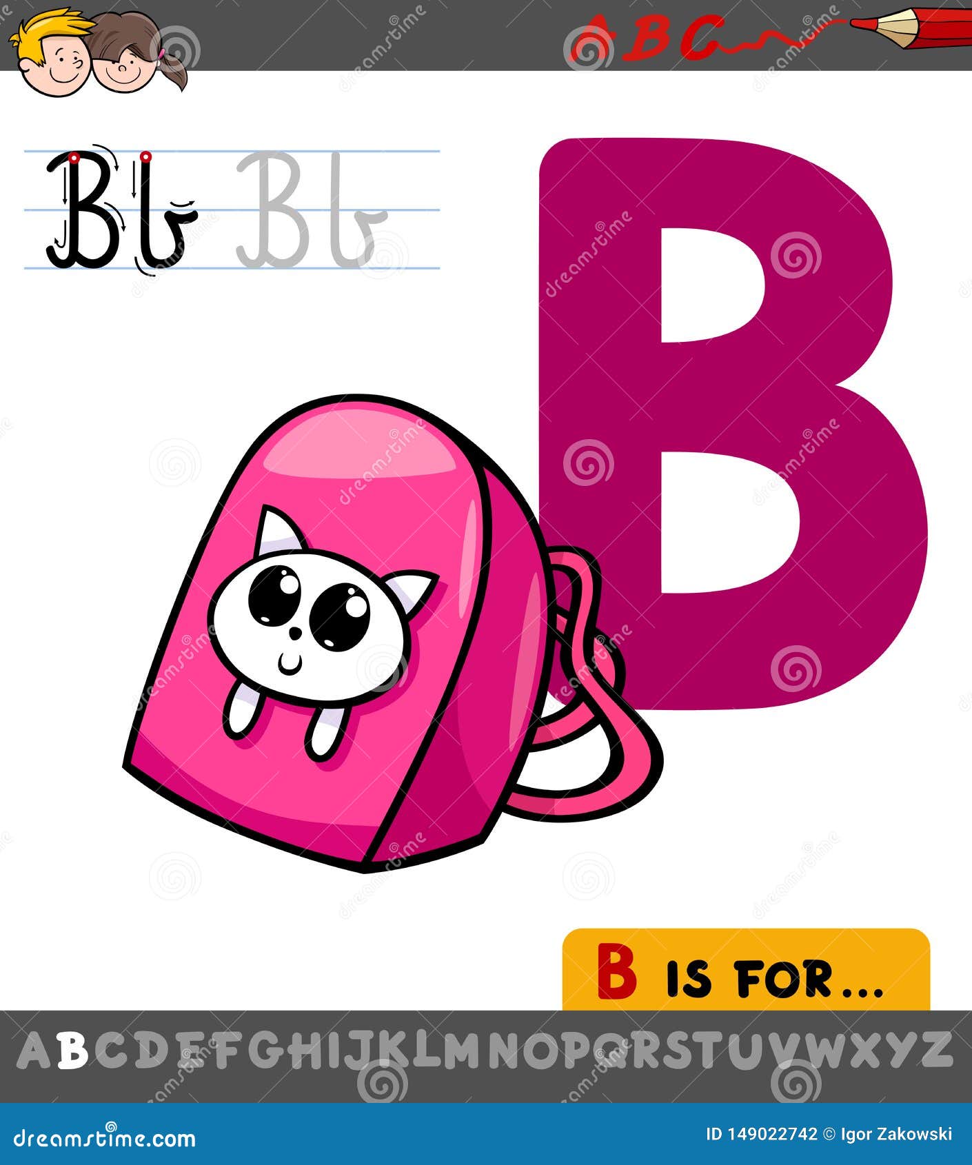 Letter B Worksheet with Cartoon Backpack Stock Vector - Illustration of ...
