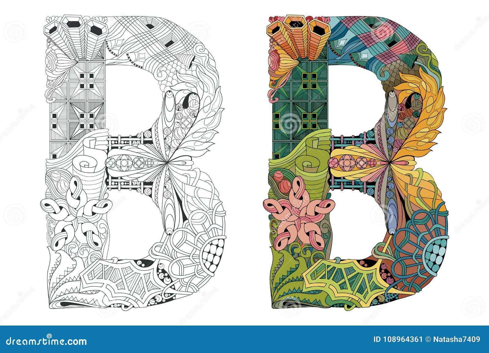 Letter B Zentangle for Coloring. Vector Decorative Object Stock Vector ...