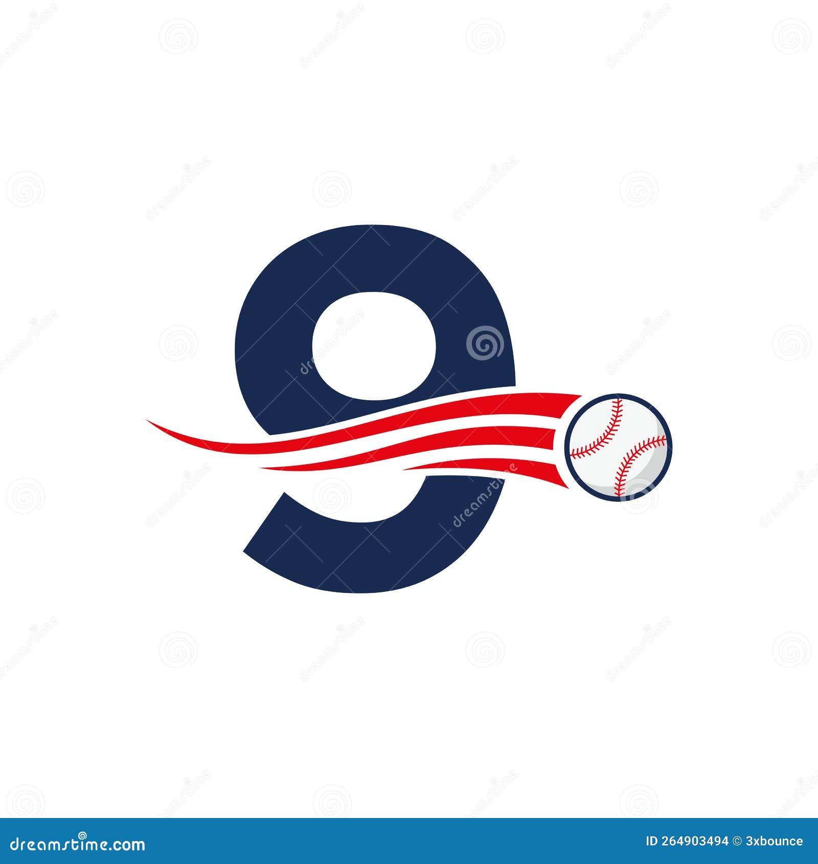 Letter 9 Baseball Logo Concept with Moving Baseball Icon Vector ...