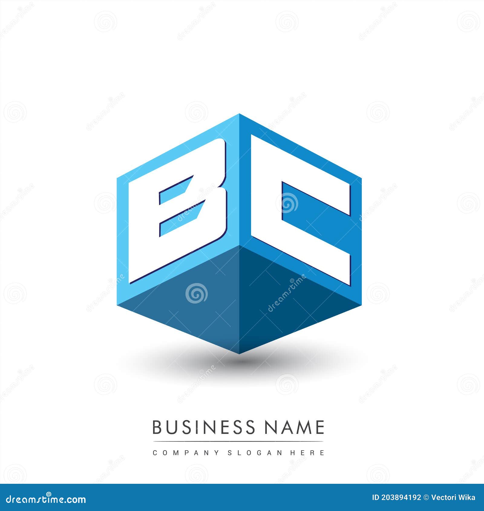 Letter BC Logo in Hexagon Shape and Blue Background, Cube Logo with ...