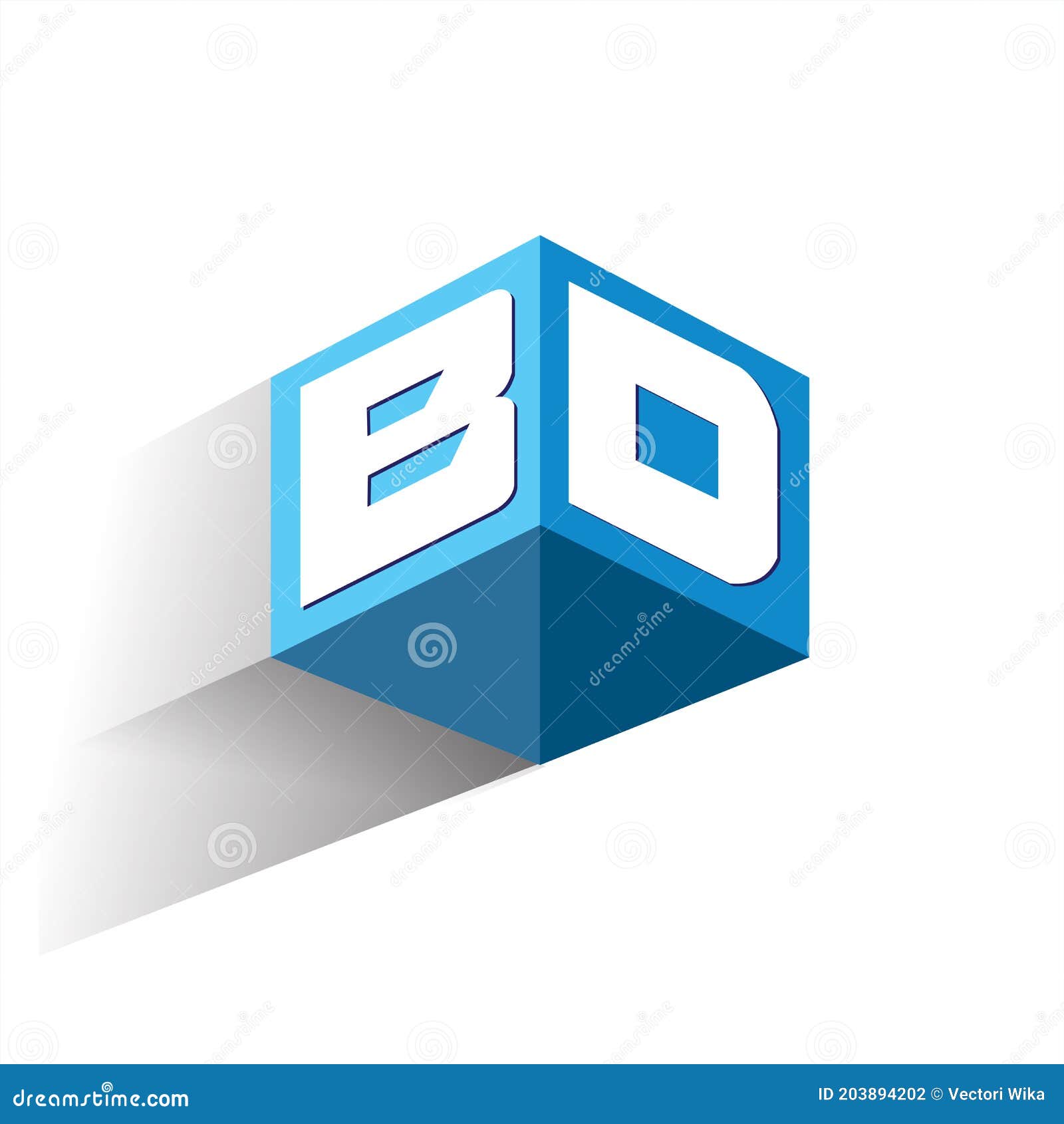 Letter BD Logo in Hexagon Shape and Blue Background, Cube Logo with ...