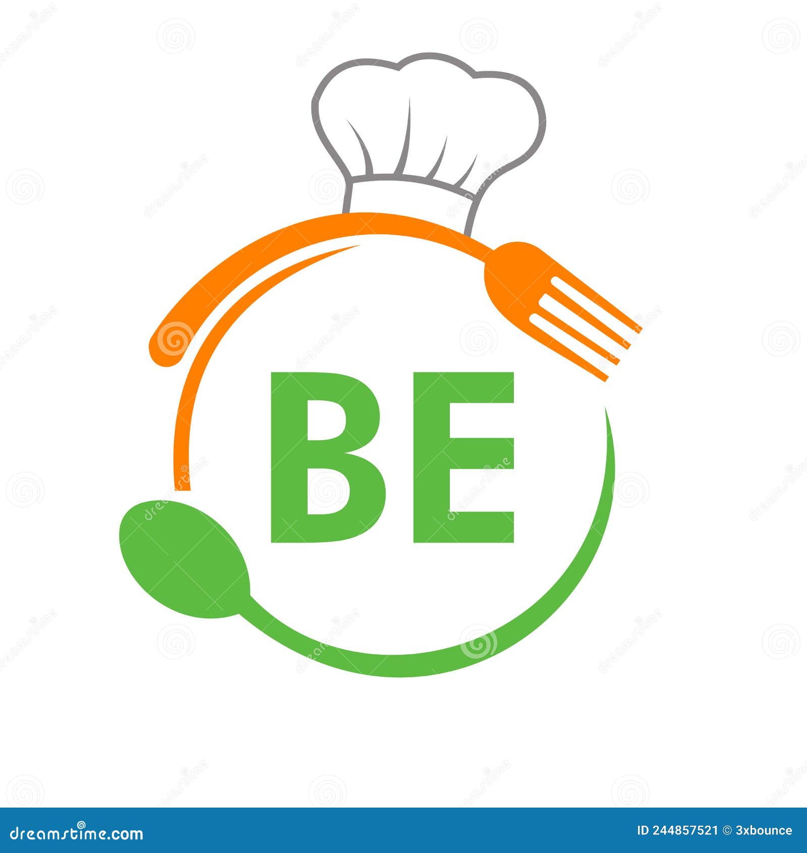 Letter BE Restaurant Logo with Chef Hat Spoon and Fork Template ...