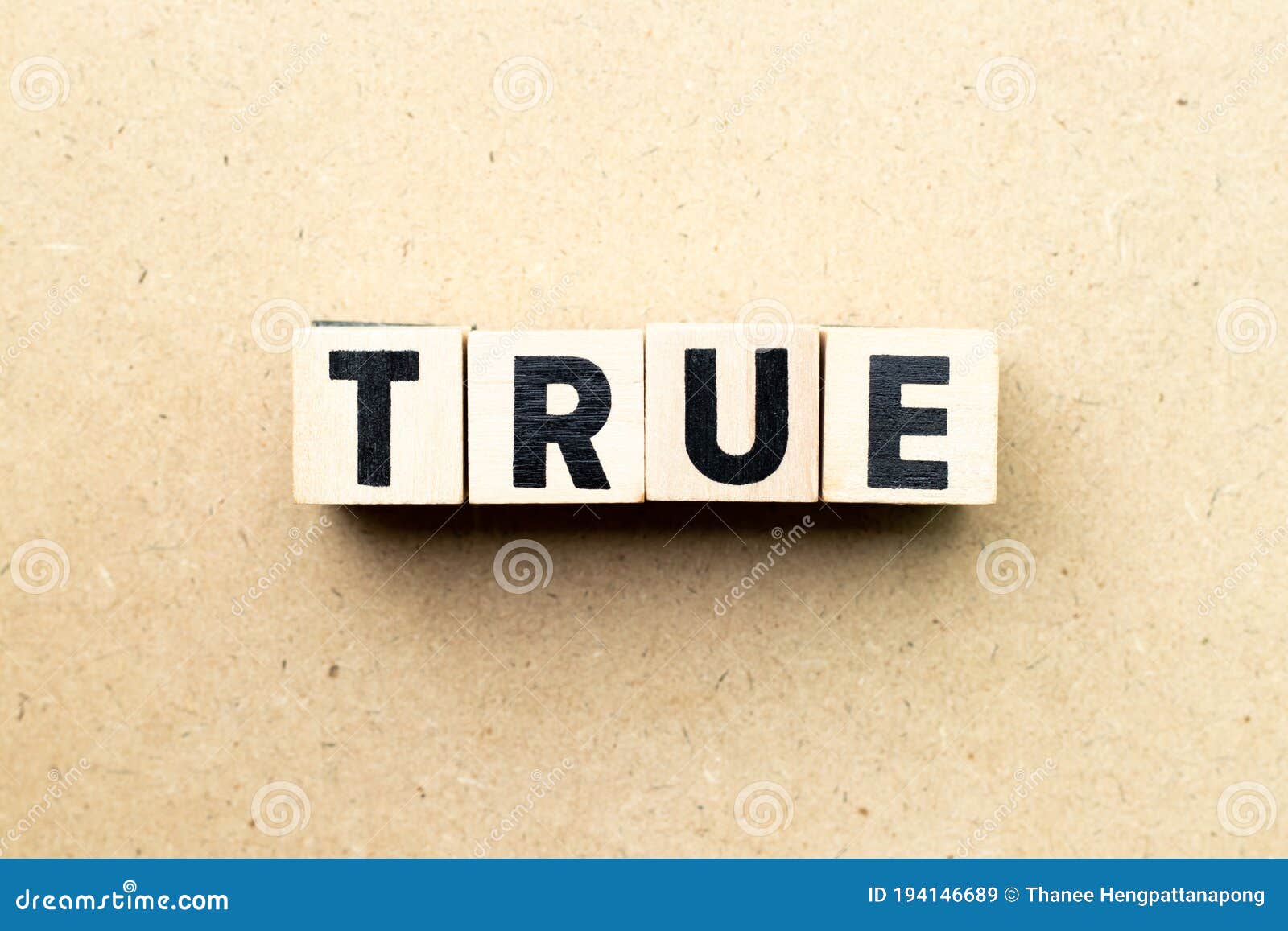 Letter Block in Word True on Wood Background Stock Image - Image of ...