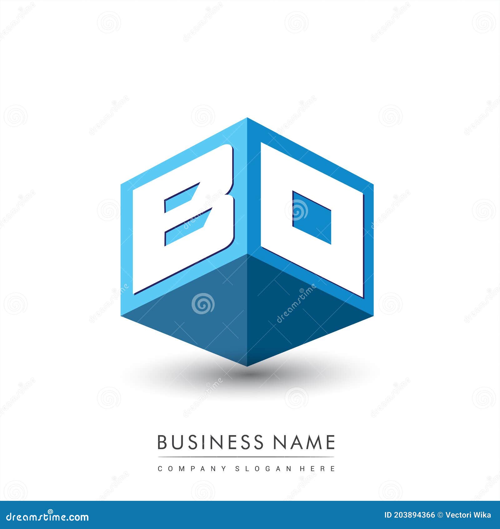 Letter BO Logo in Hexagon Shape and Blue Background, Cube Logo with ...