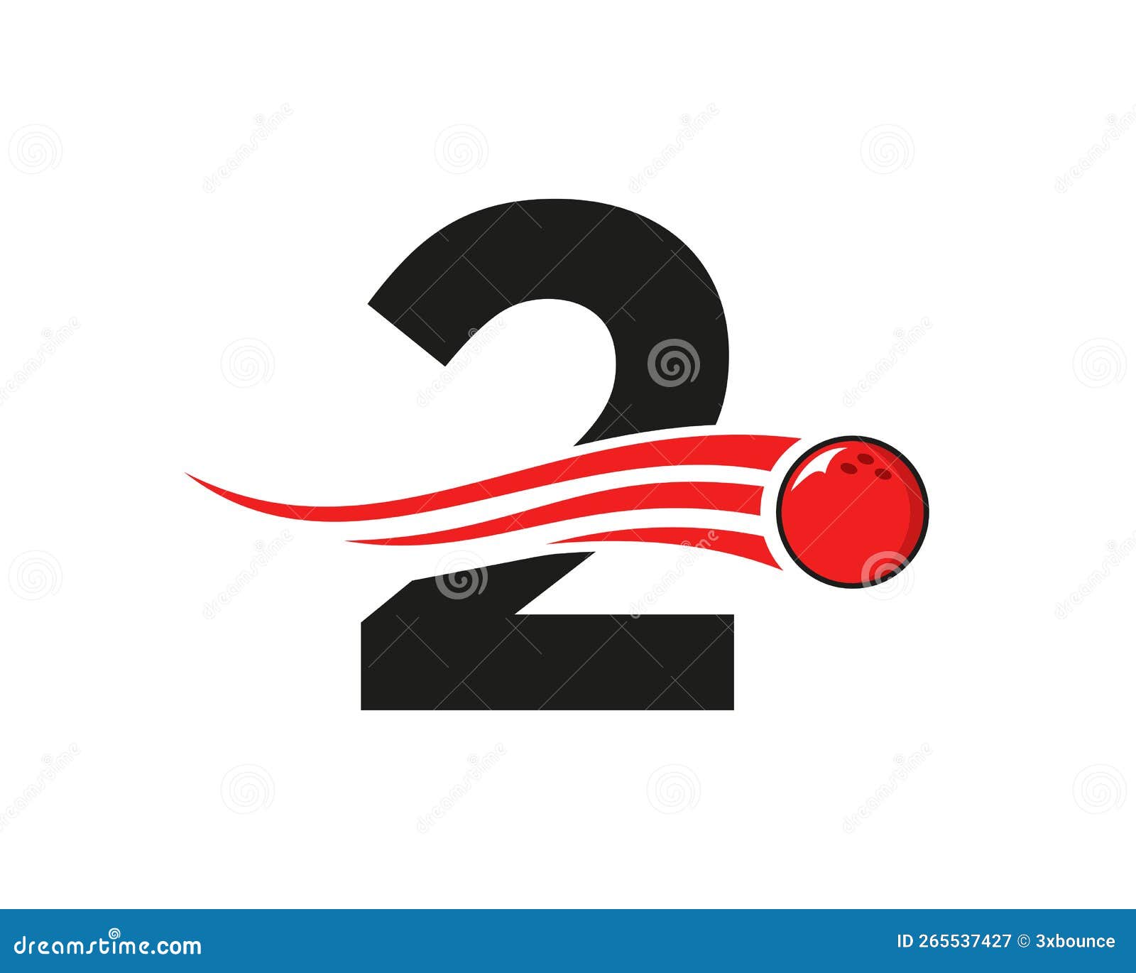 Letter 2 Bowling Logo. Bowling Ball Symbol with Red Moving Ball Vector ...