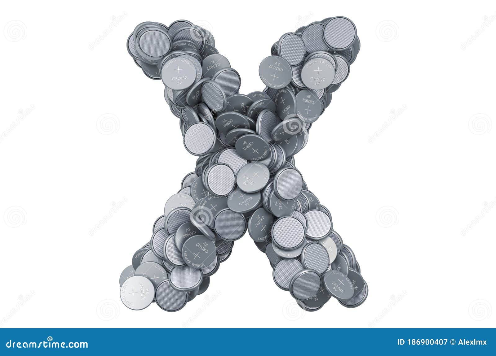 Letter X from Button Cells, 3D Rendering Stock Illustration ...