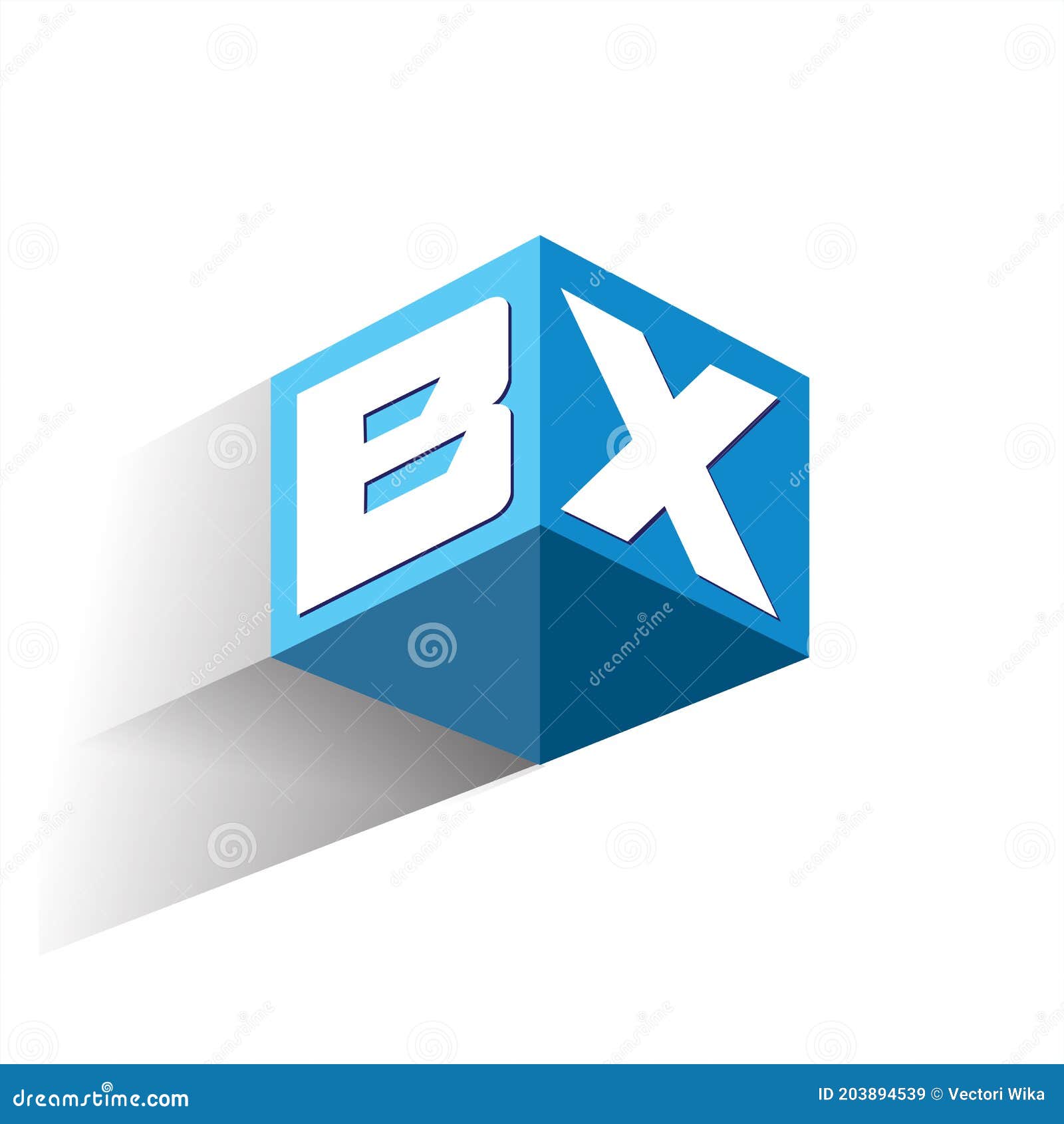 Letter BX Logo in Hexagon Shape and Blue Background, Cube Logo with ...