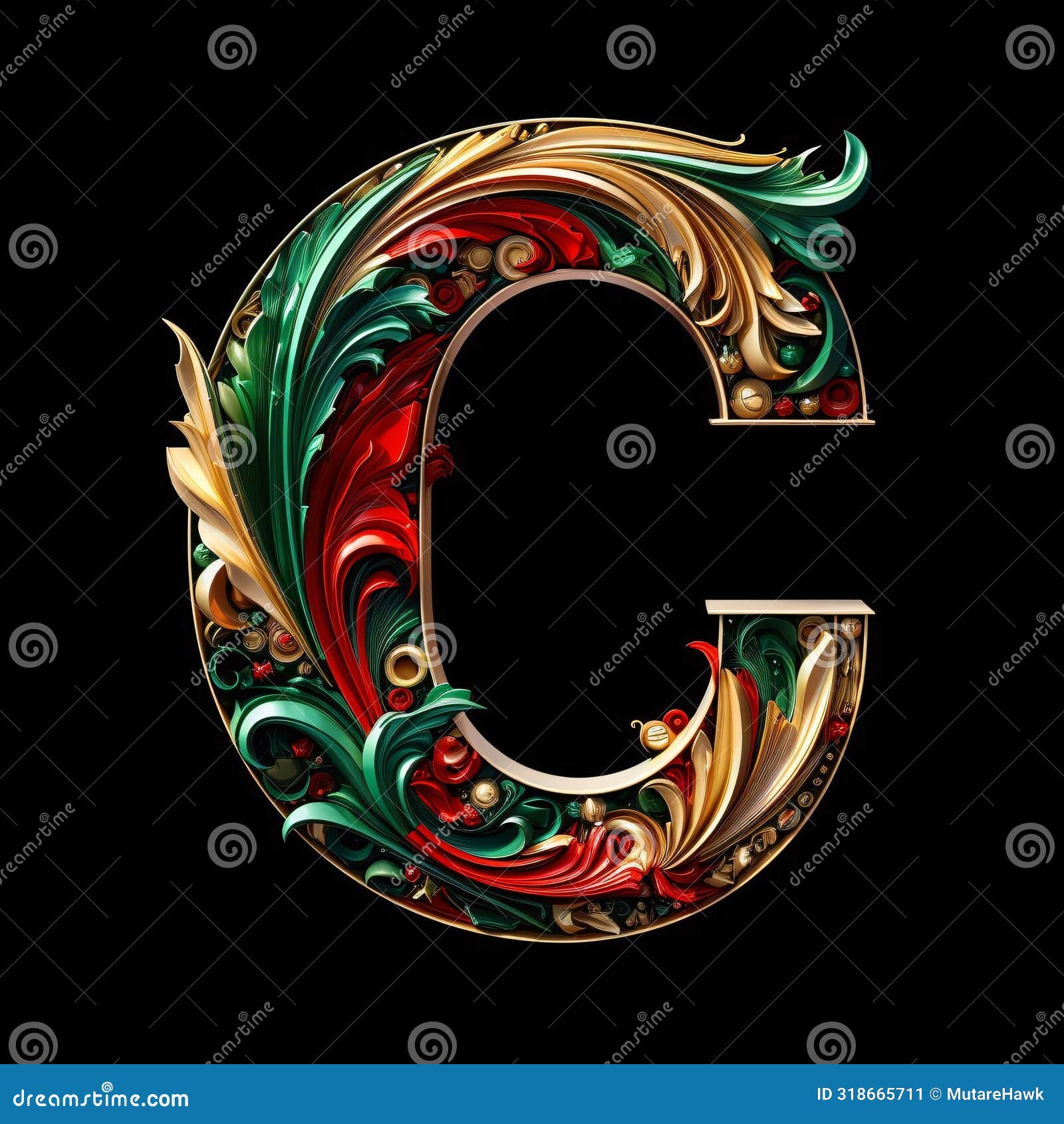 Letter C with Abstract Ornament. Computer Generated 3D Photo Rendering ...
