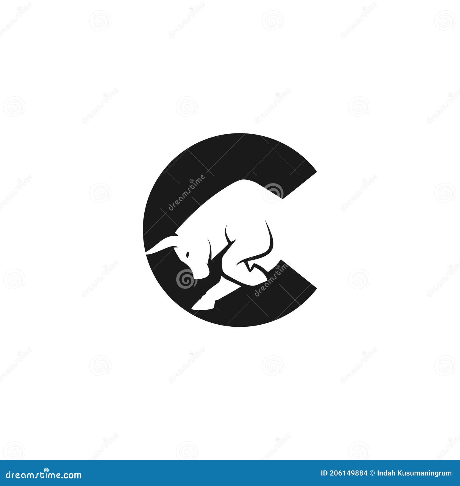 Letter C with Bull in Negative Space Stock Vector - Illustration of ...