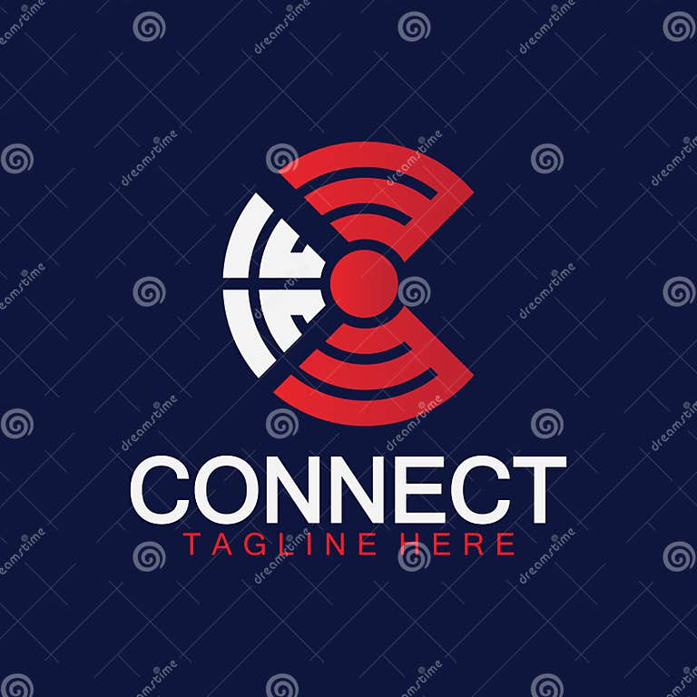 Letter C Connection Logo with Signal Design Vector Illustration Stock ...