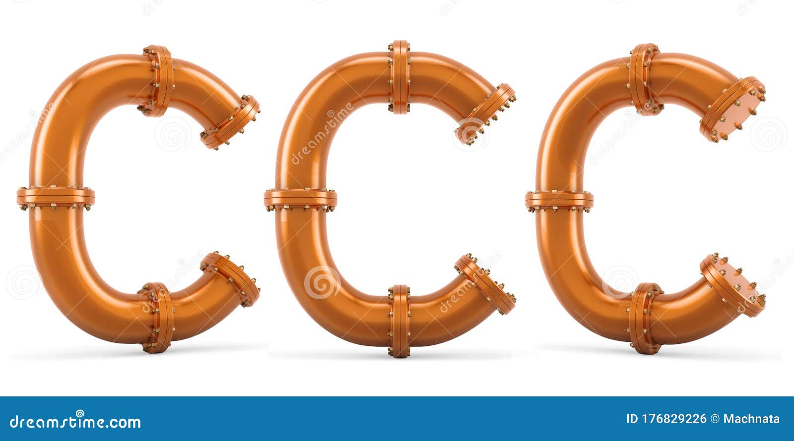 Letter C from Copper Pipes, 3D Rendering Stock Illustration ...