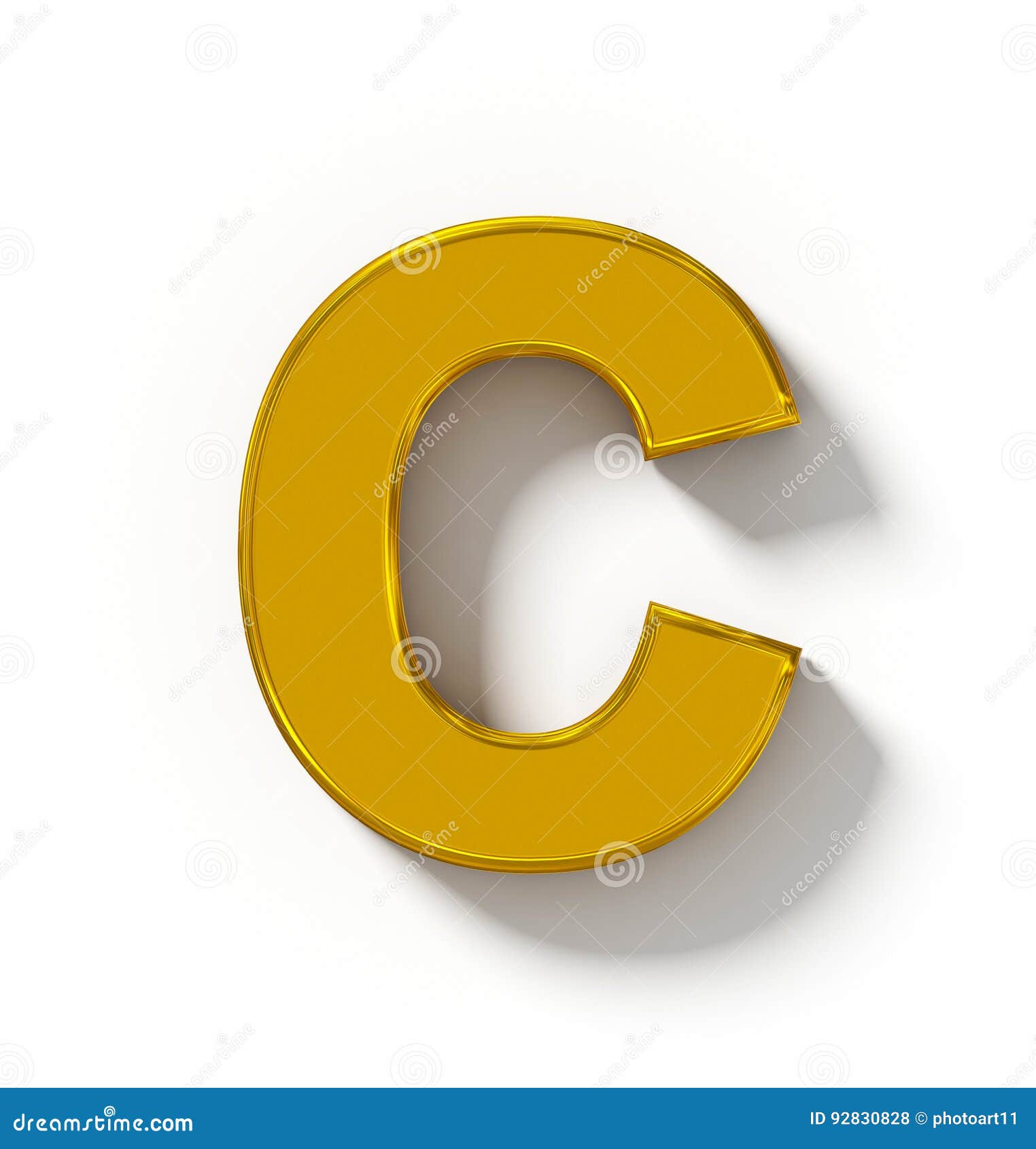 Letter C 3D Golden Isolated on White with Shadow - Orthogonal Pr Stock ...