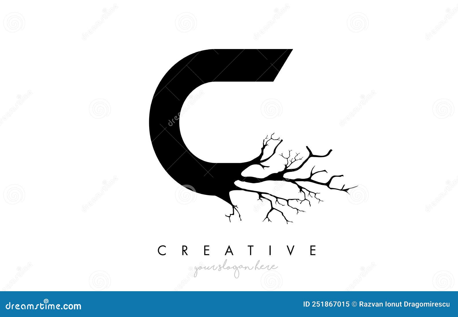 Letter C Design Logo with Creative Tree Branch. C Letter Tree Icon Logo ...