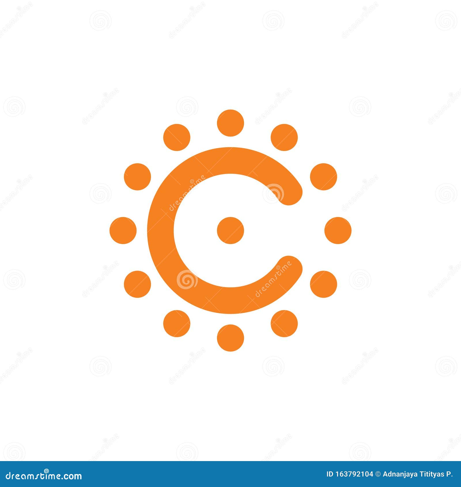 Letter C Dots Sun Rays Logo Vector Stock Vector - Illustration of ...
