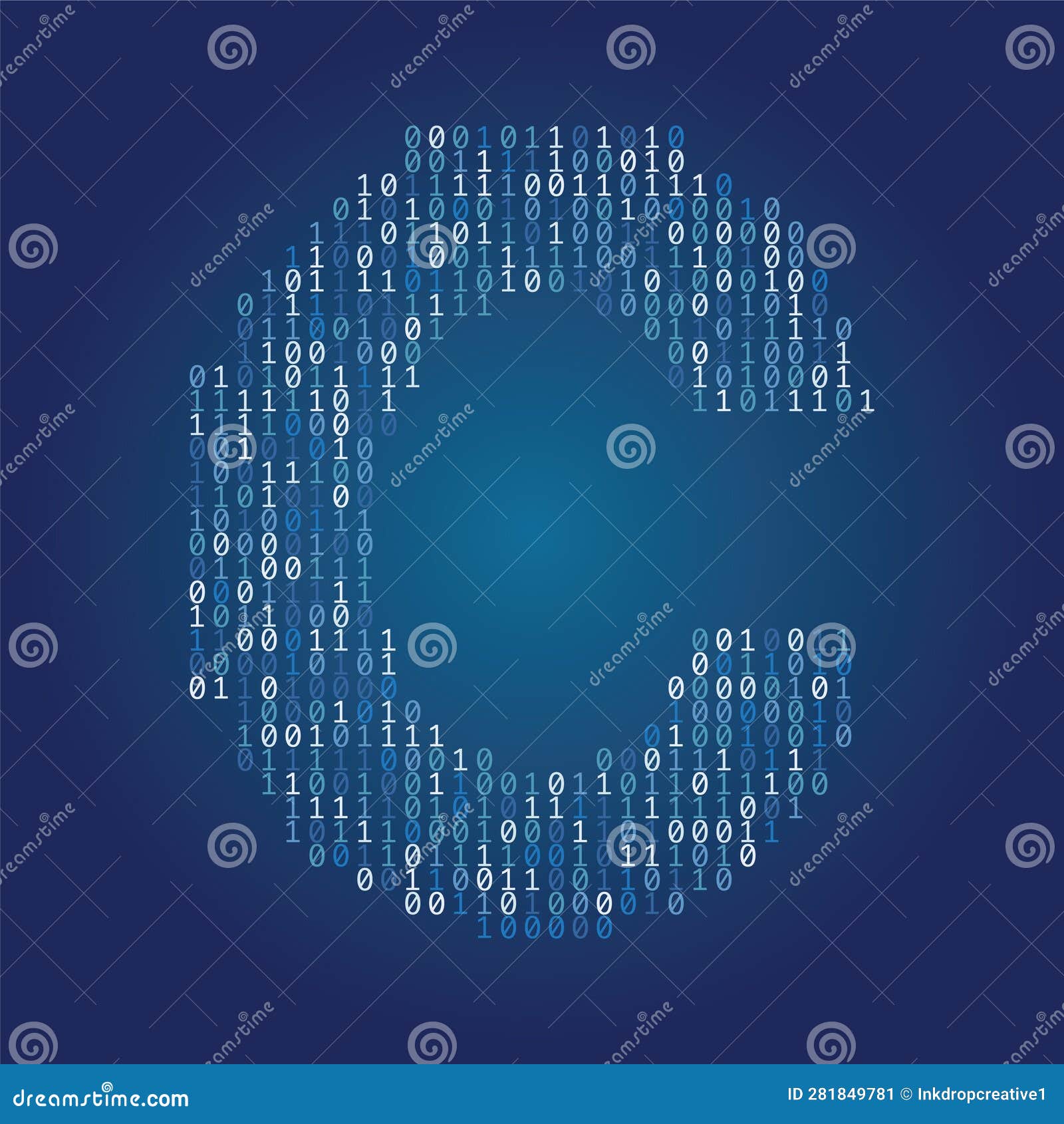 Letter C Font Made from Binary Code Digits on a Dark Blue Background ...