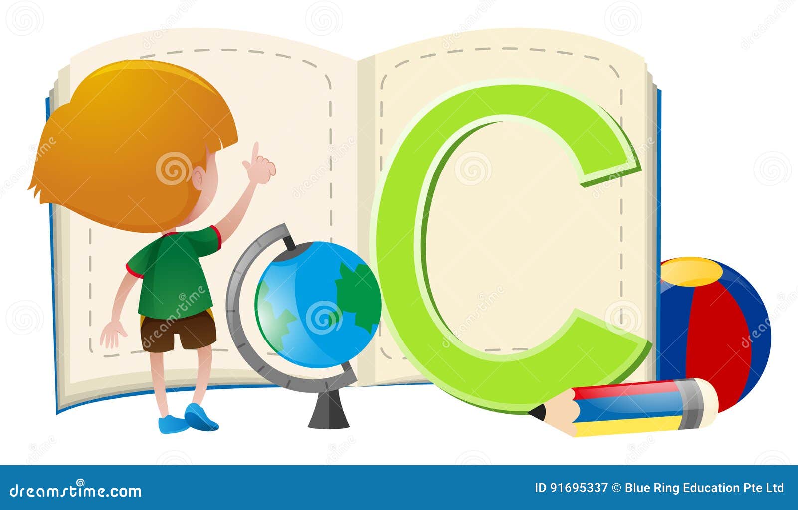 Letter C and little boy stock vector. Illustration of object - 91695337