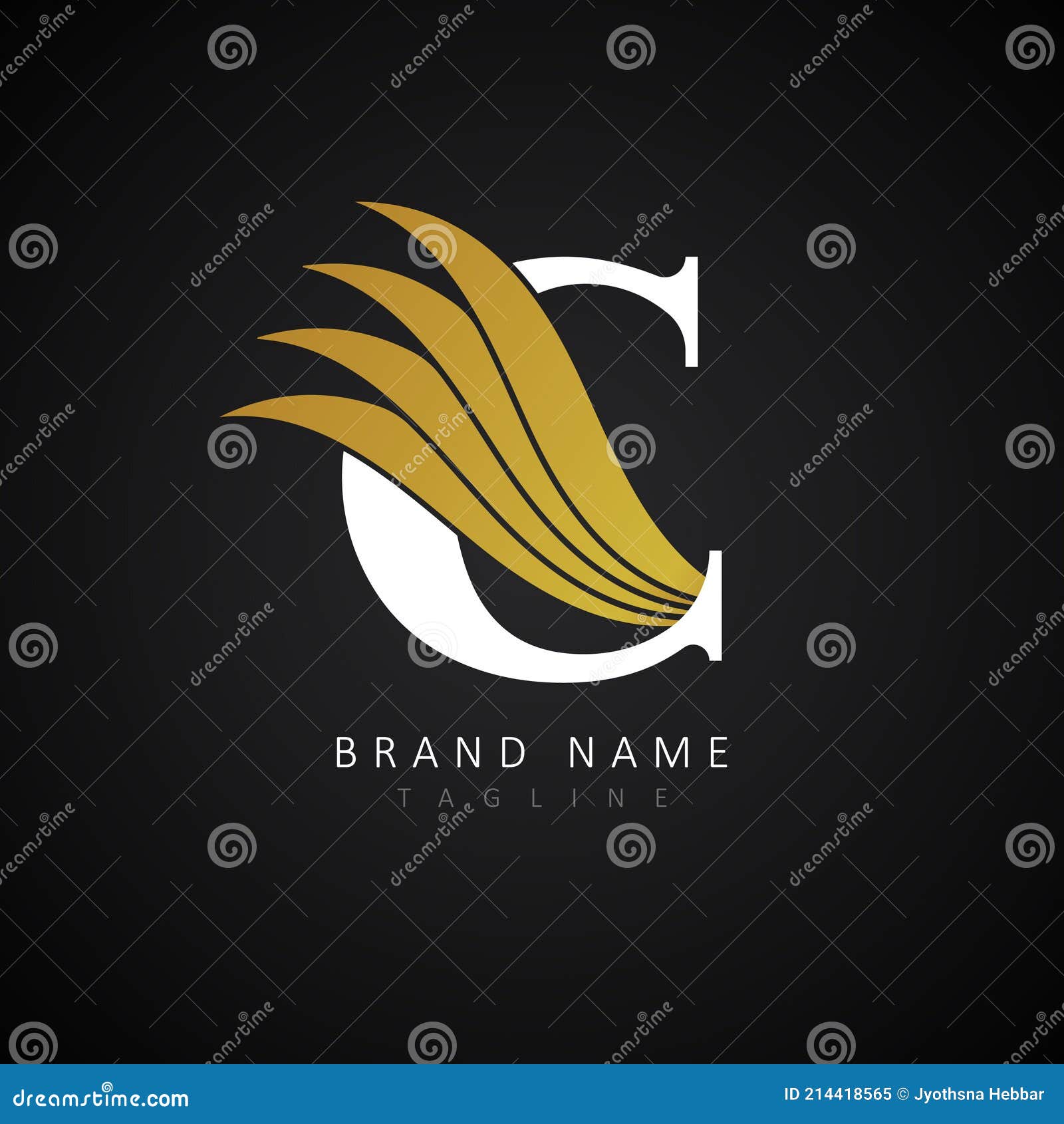 Letter C Logo with Golden Wing Icon, Initial C Wing Logo, Vector Stock ...