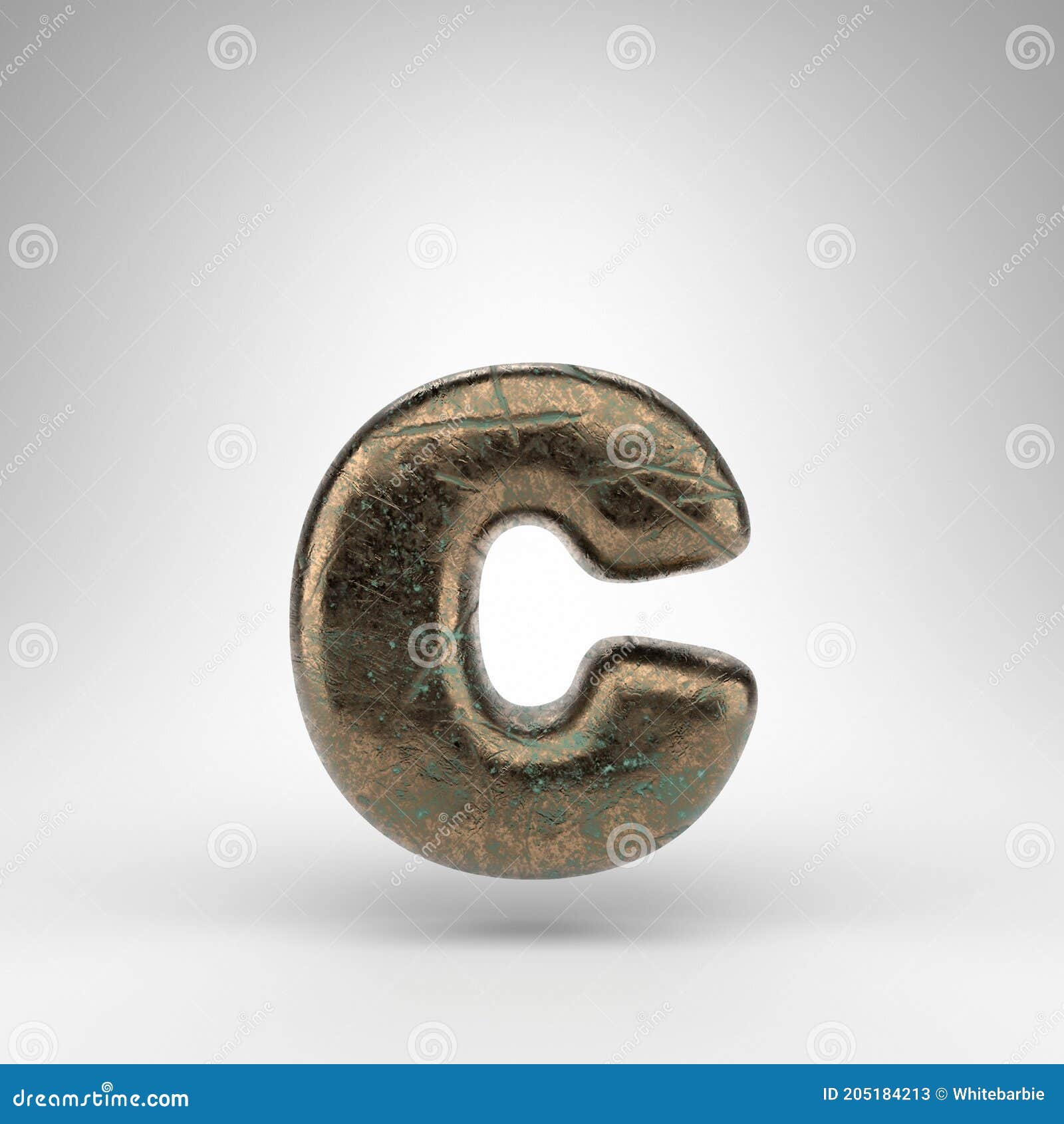 Letter C Lowercase on White Background. Bronze 3D Letter with Oxidized ...