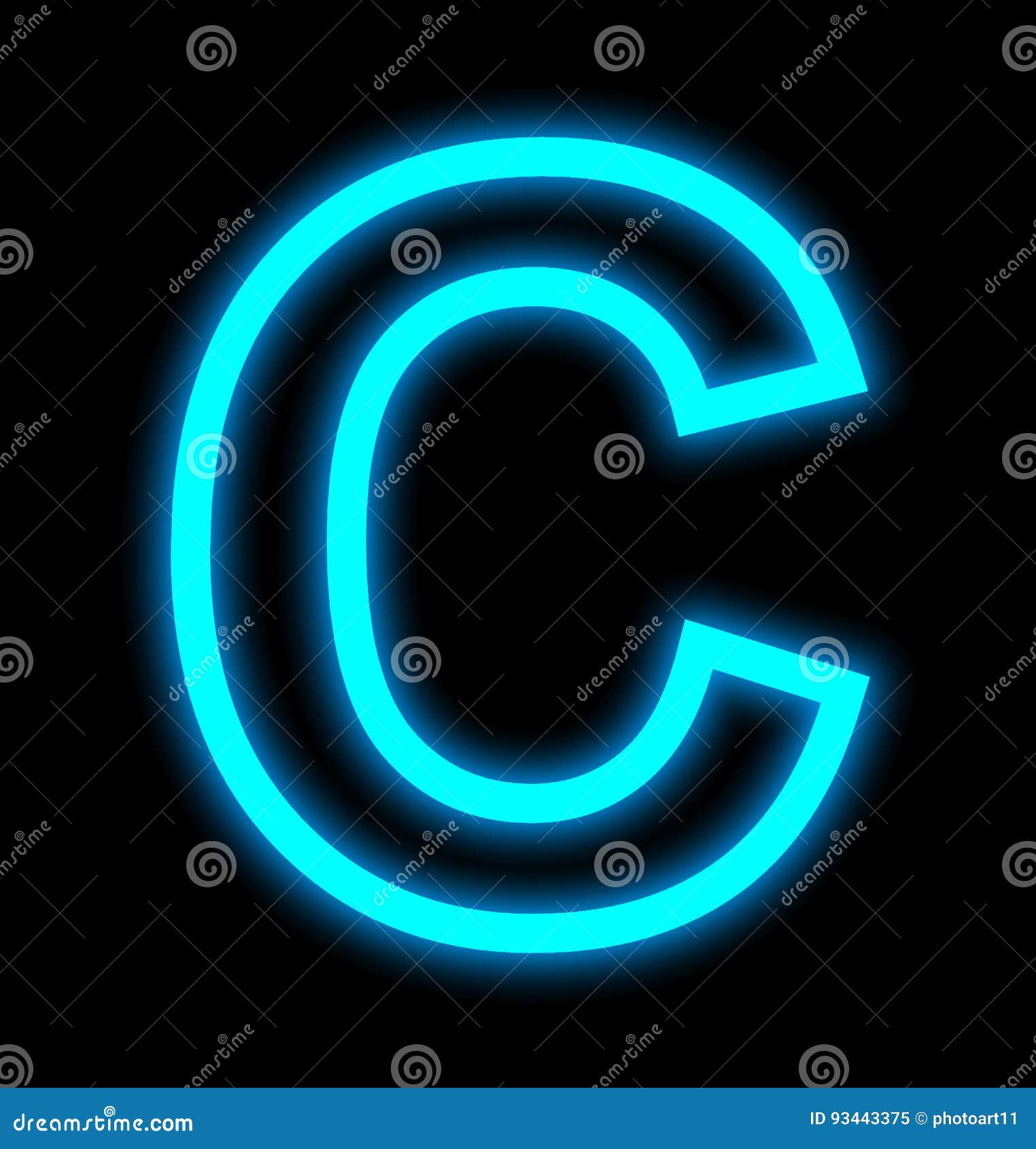 Letter C Neon Lights Outlined Isolated on Black Stock Illustration ...