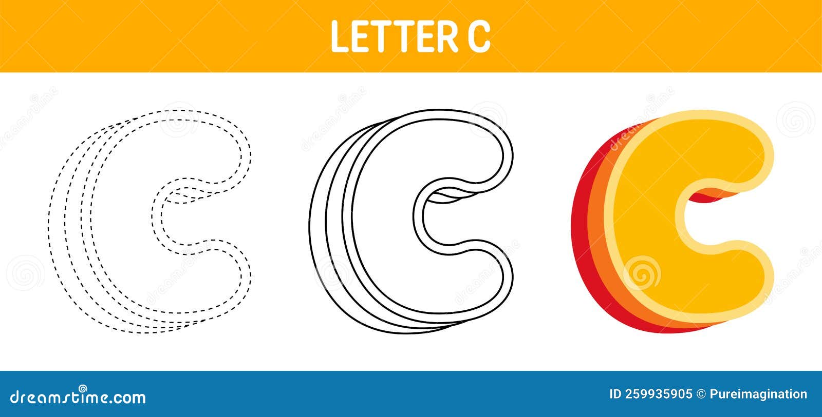 Letter C Orange, Tracing and Coloring Worksheet for Kids Stock Vector ...