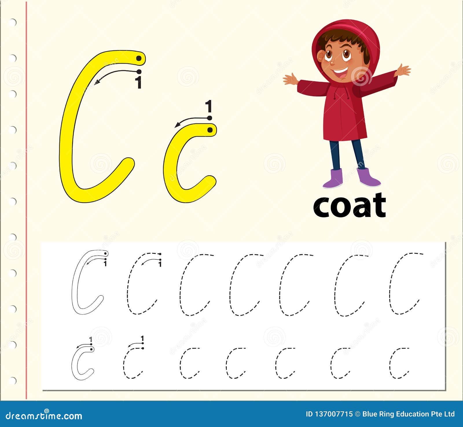 Letter C Tracing Alphabet Worksheets Stock Vector - Illustration of ...