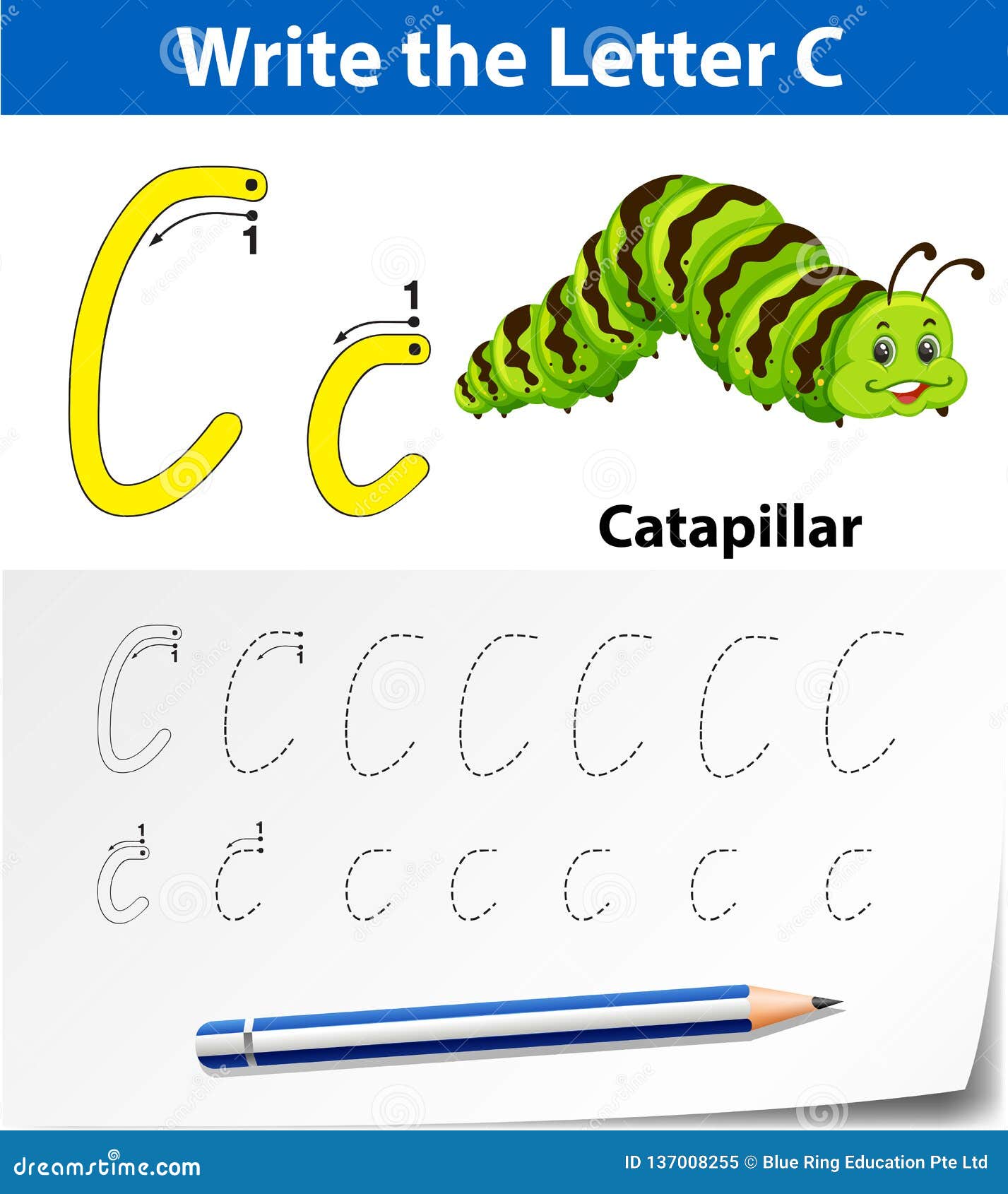 Letter C Tracing Alphabet Worksheets Stock Vector - Illustration of ...