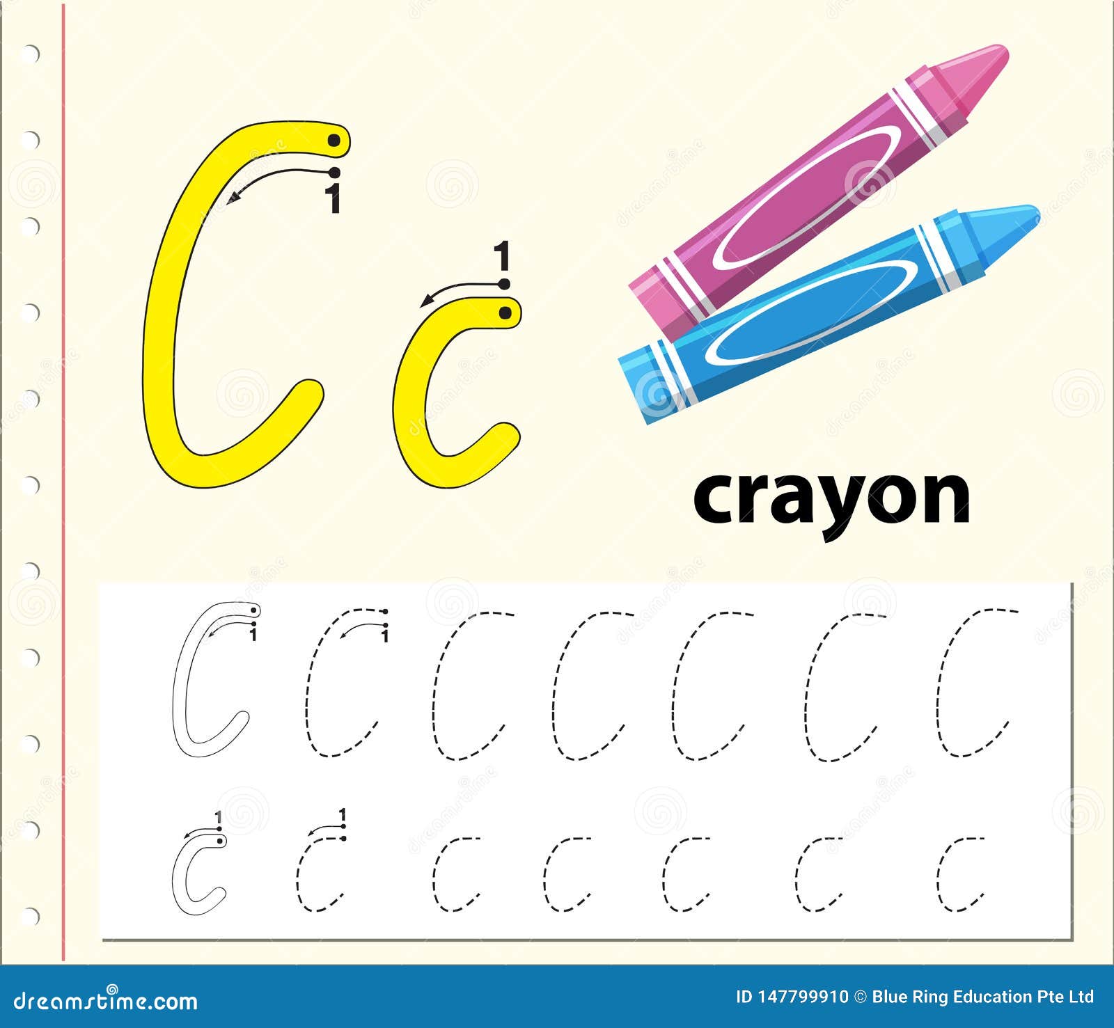 Letter C Tracing Alphabet Worksheets Stock Vector - Illustration of ...