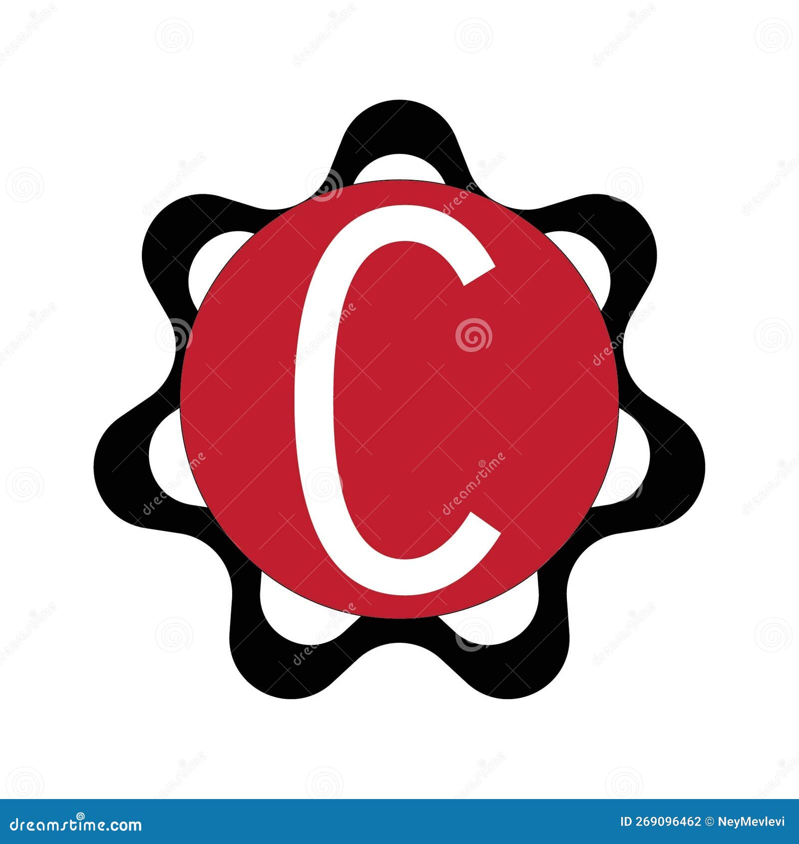 Letter C White Color with Red Circle and Black Waves Stock Illustration ...