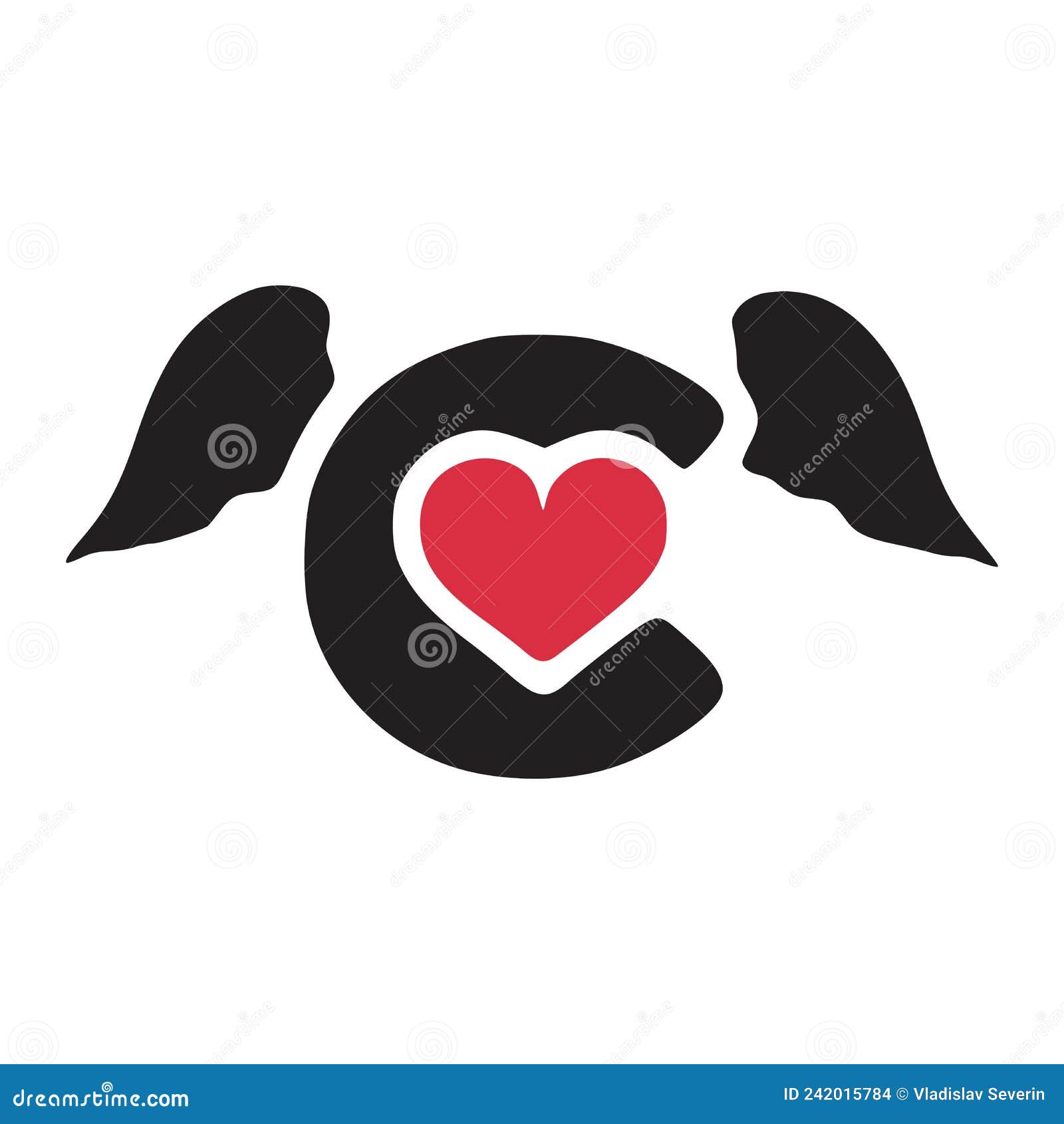Letter C with Wings and Heart Symbol Stock Vector - Illustration of ...