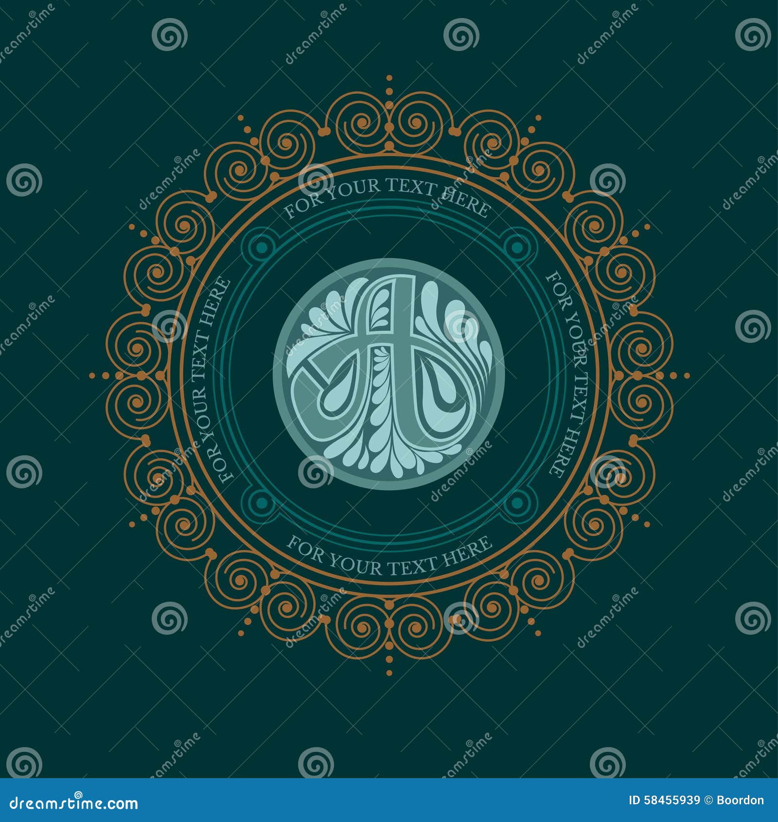 Letter a in Calligraphic Circle Frame from Lines Pattern. Royal ...