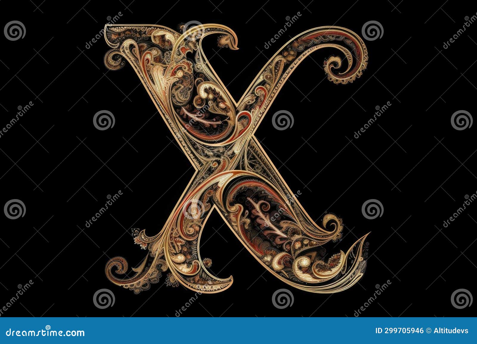 Letter X, Calligraphic Style, on Black Background Stock Photo - Image ...