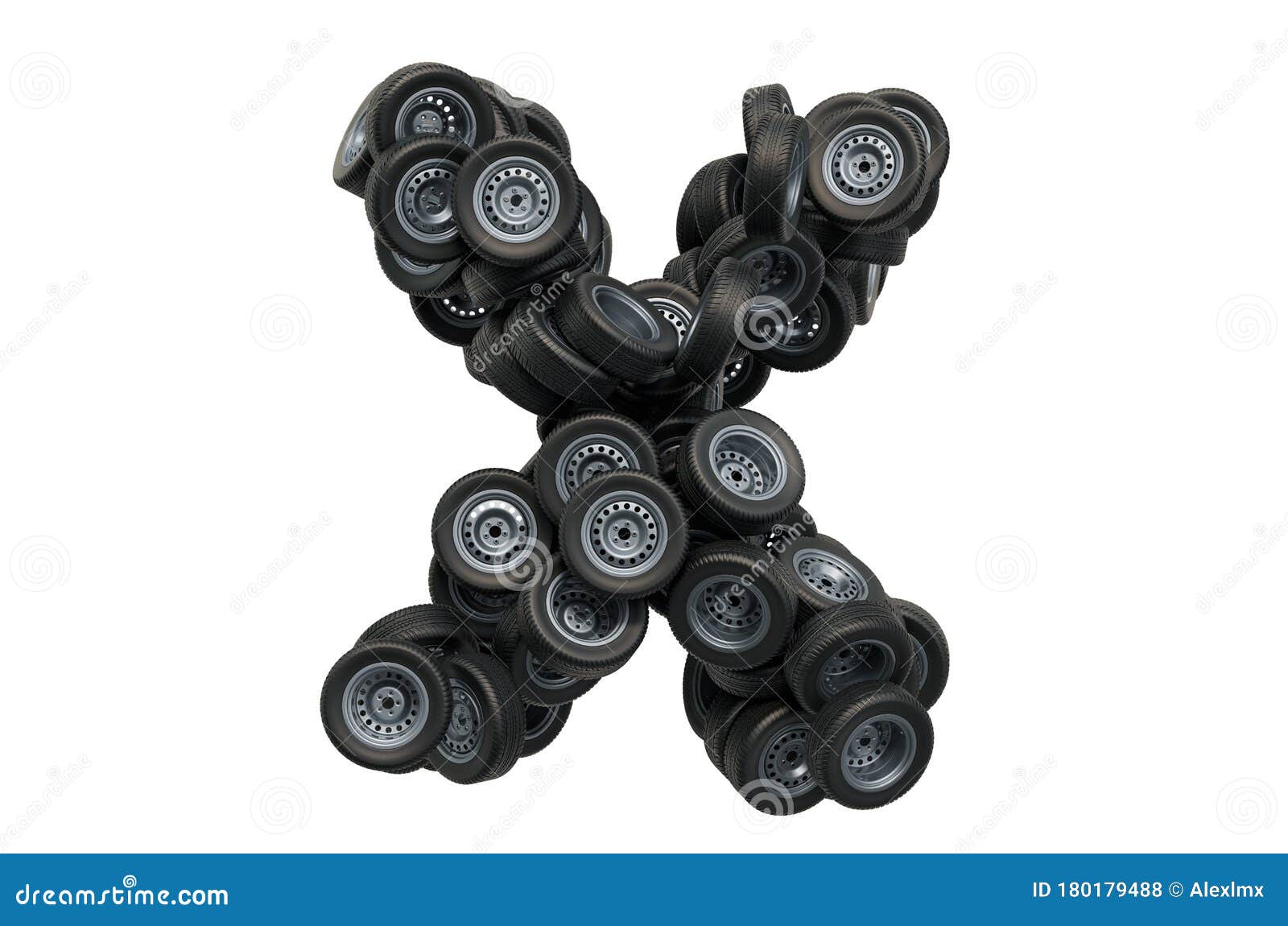 Letter X from Car Wheels, 3D Rendering Stock Illustration ...