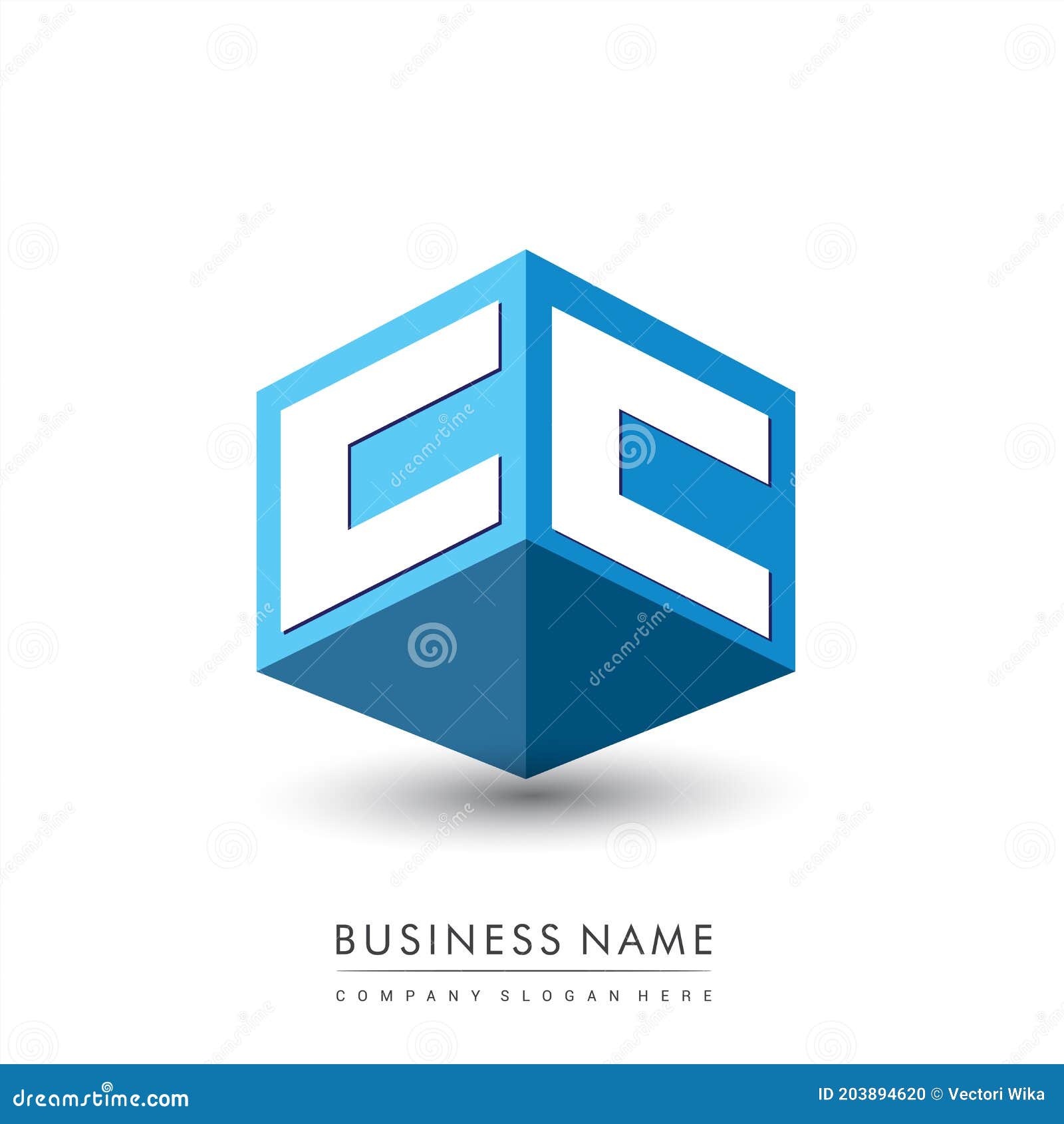 Letter CC Logo in Hexagon Shape and Blue Background, Cube Logo with ...