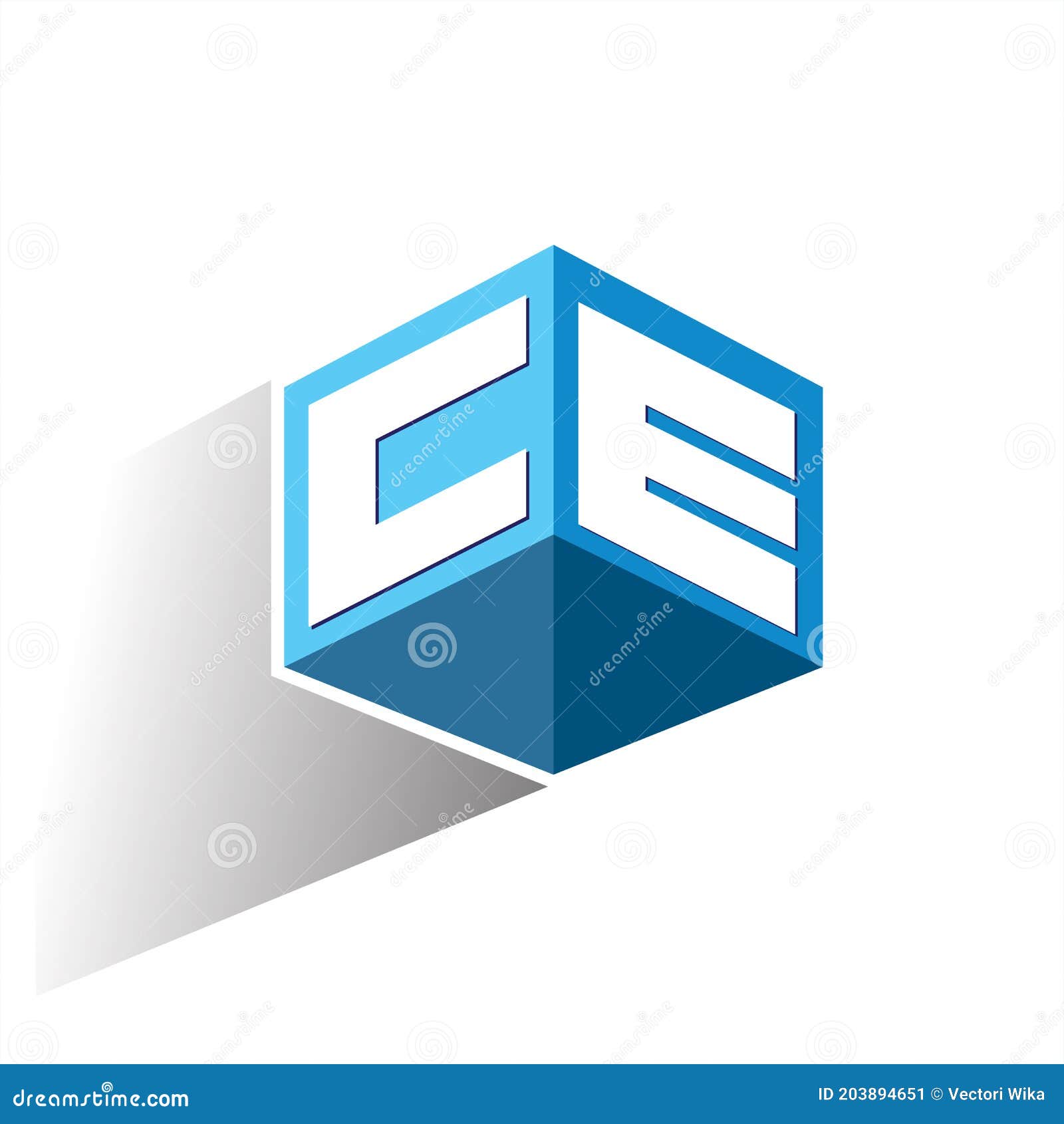 Letter CE Logo in Hexagon Shape and Blue Background, Cube Logo with ...
