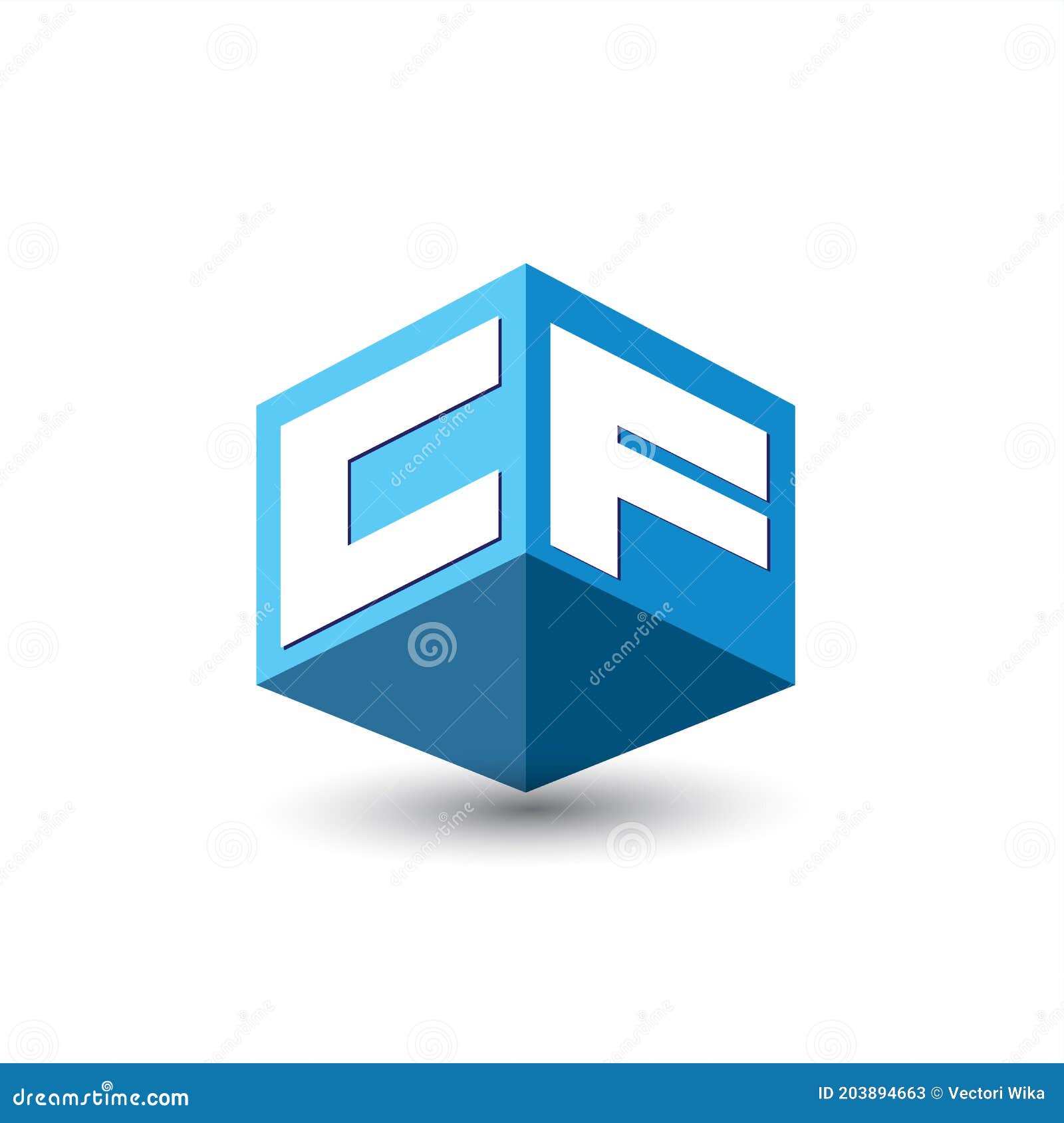 Letter CF Logo in Hexagon Shape and Blue Background, Cube Logo with ...