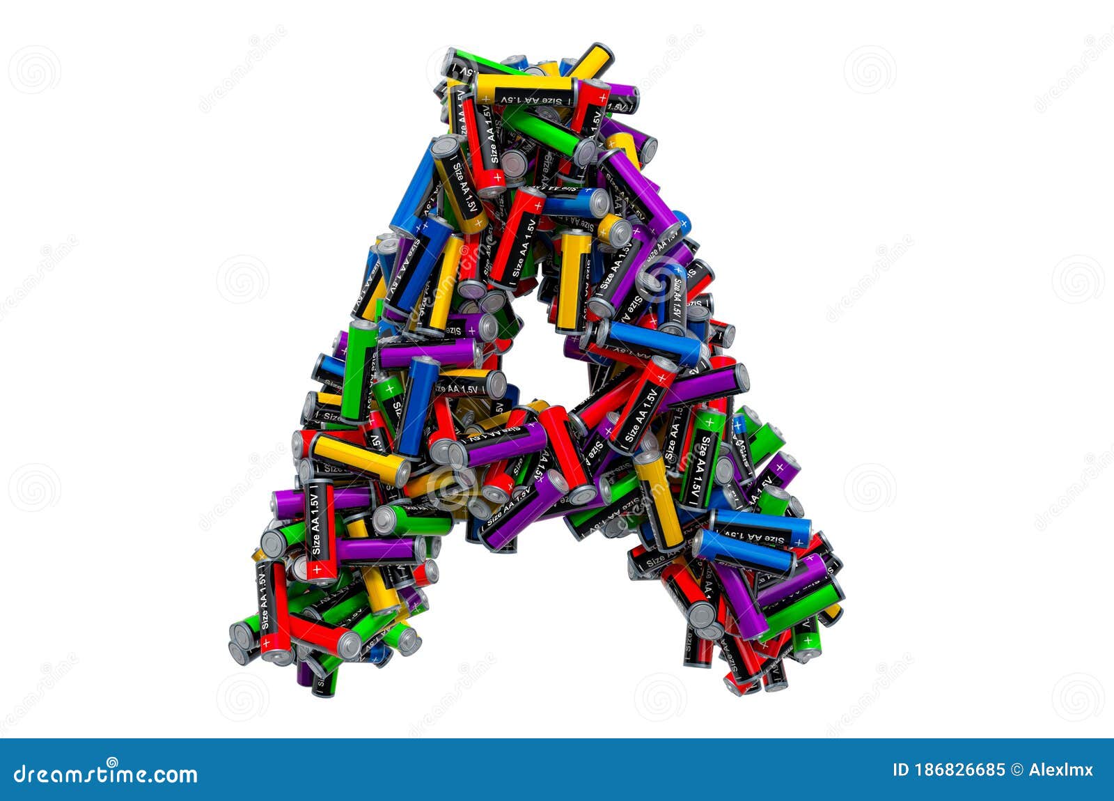 Letter a from Colored AA Batteries, 3D Rendering Stock Illustration ...